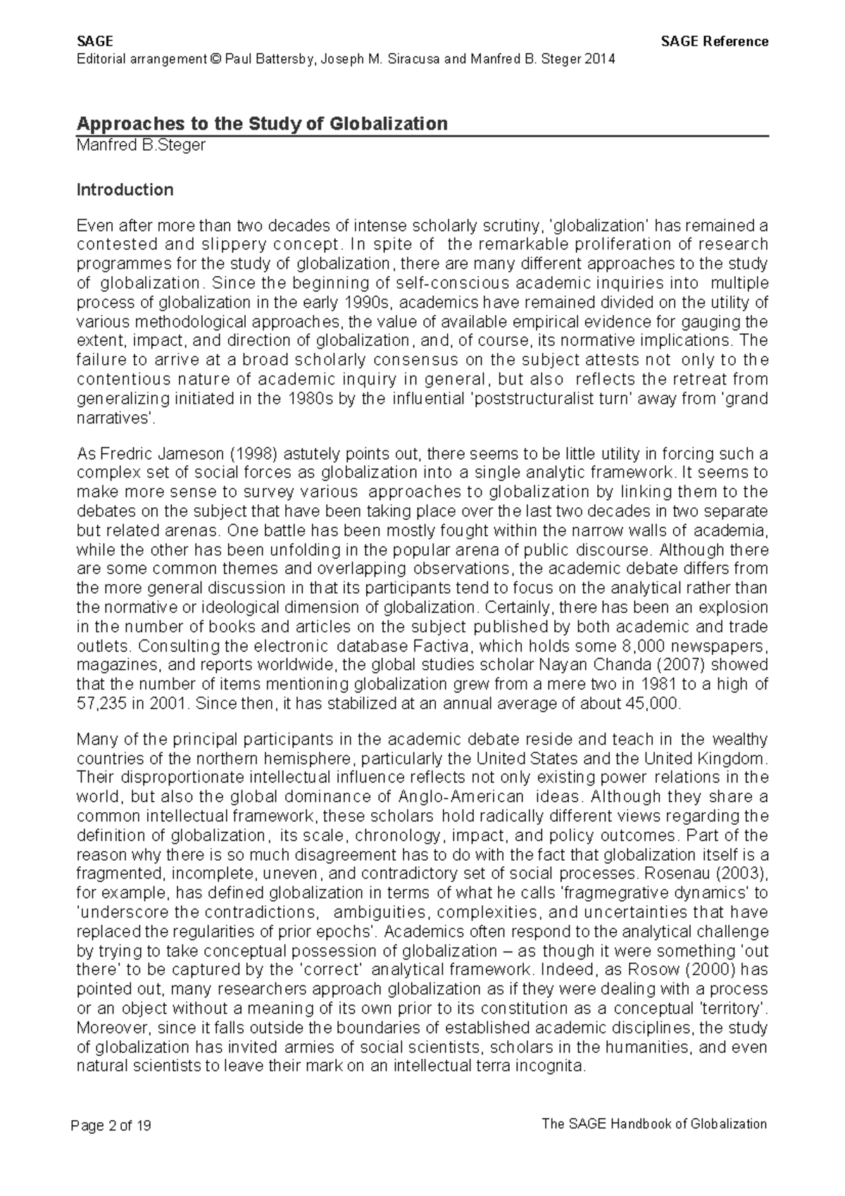 Globalization Approaches: An Overview - Steger Ch. 2 Insights - Studocu