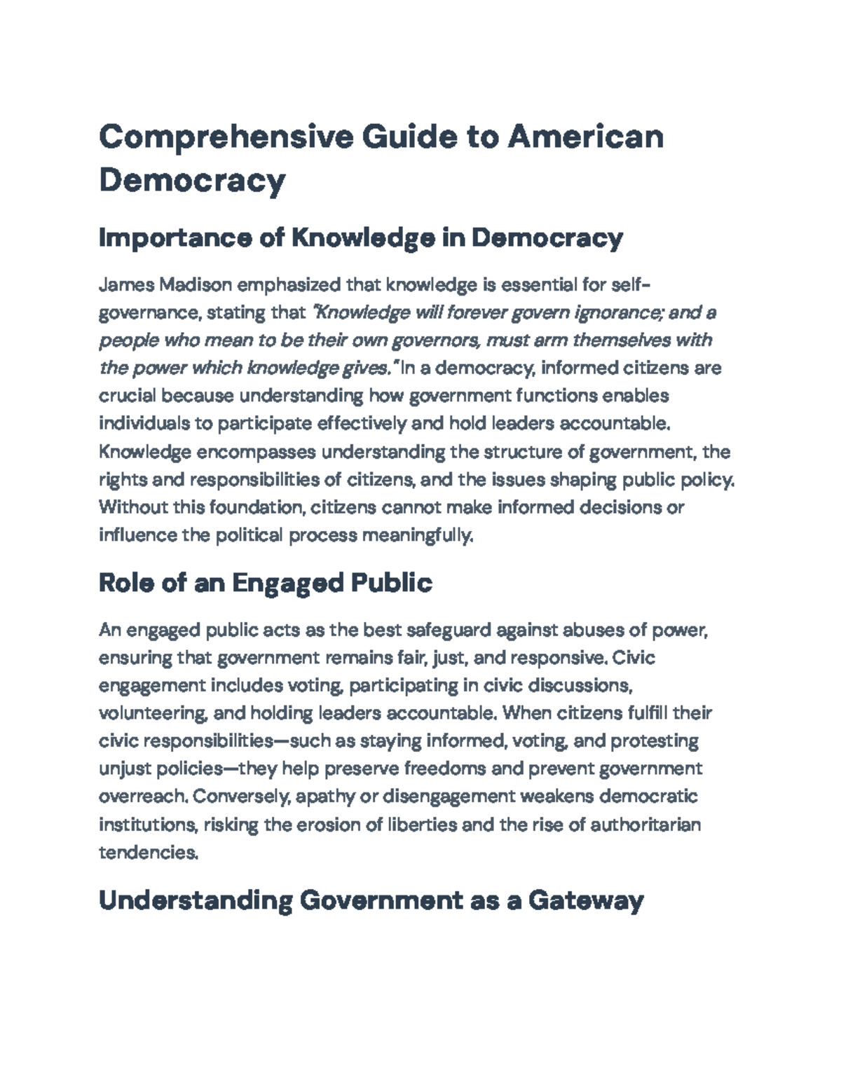 Comprehensive Guide to American Democracy: Civic Engagement Insights ...