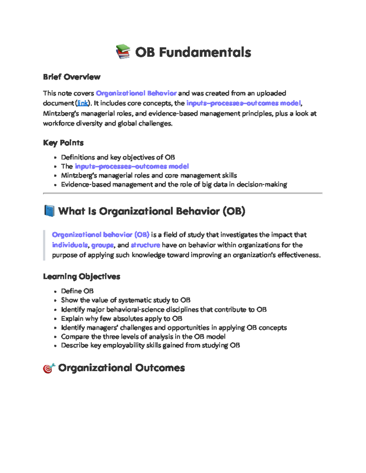 OB 101: Week 1 - Intro to Organizational Behavior Concepts - Studocu