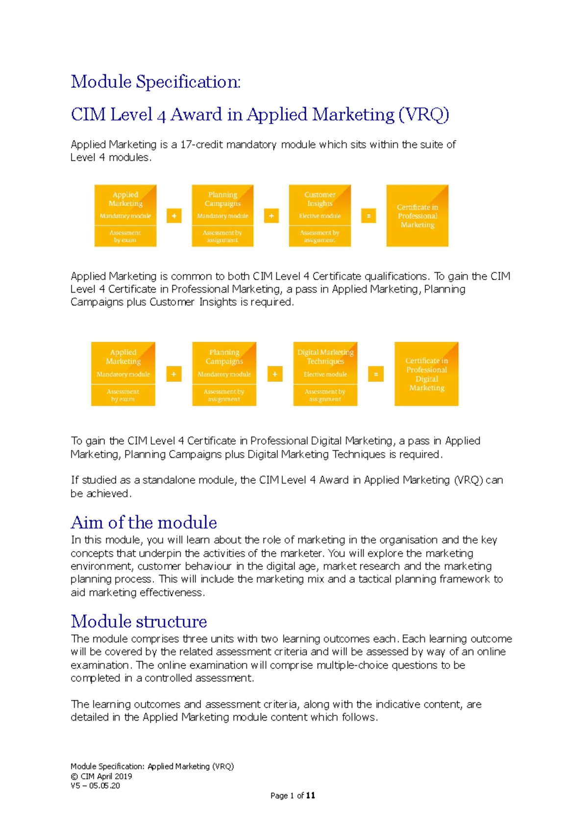 CIM L4 Award in Applied Marketing Module Specification V5 - Studocu
