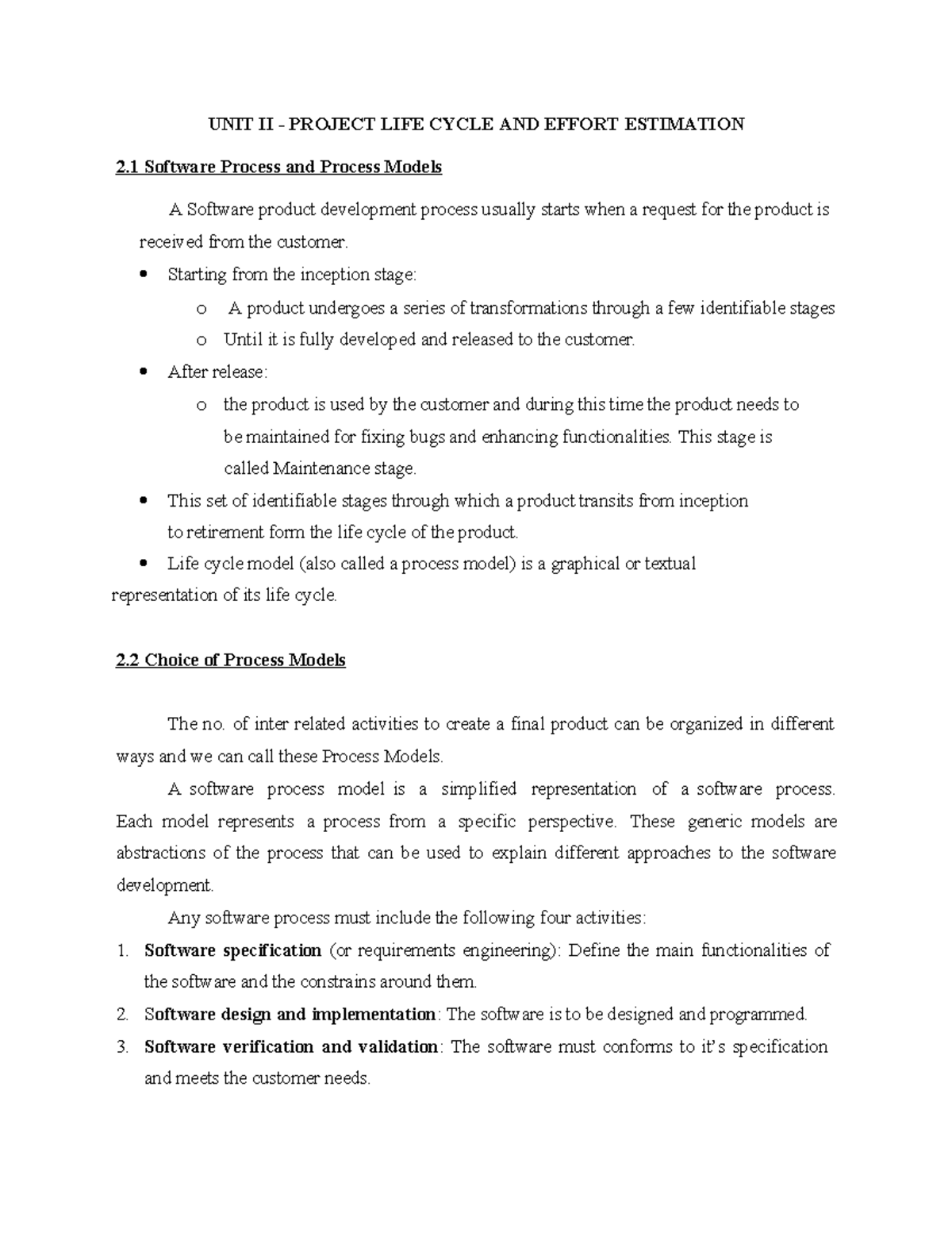 SPM 2: Project Life Cycle & Effort Estimation Notes - Studocu