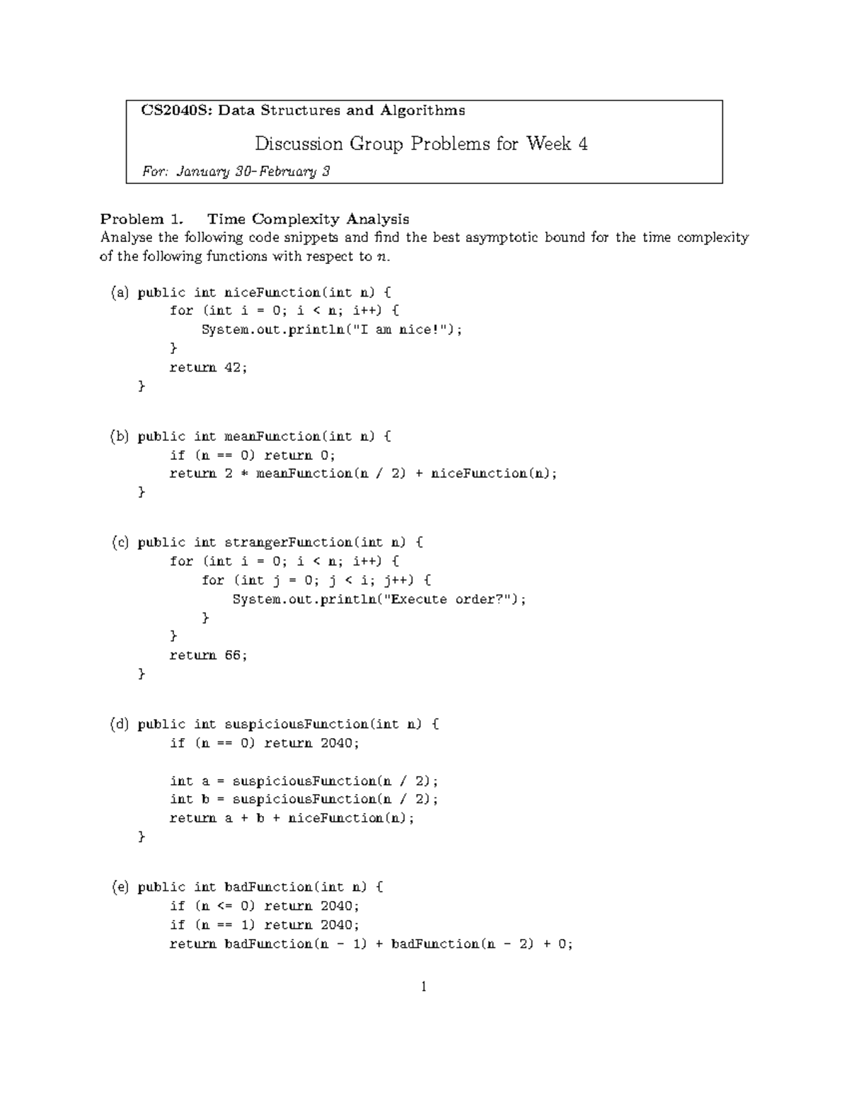 CS2040S: Data Structures & Algorithms Week 4 Discussion Problems - Studocu