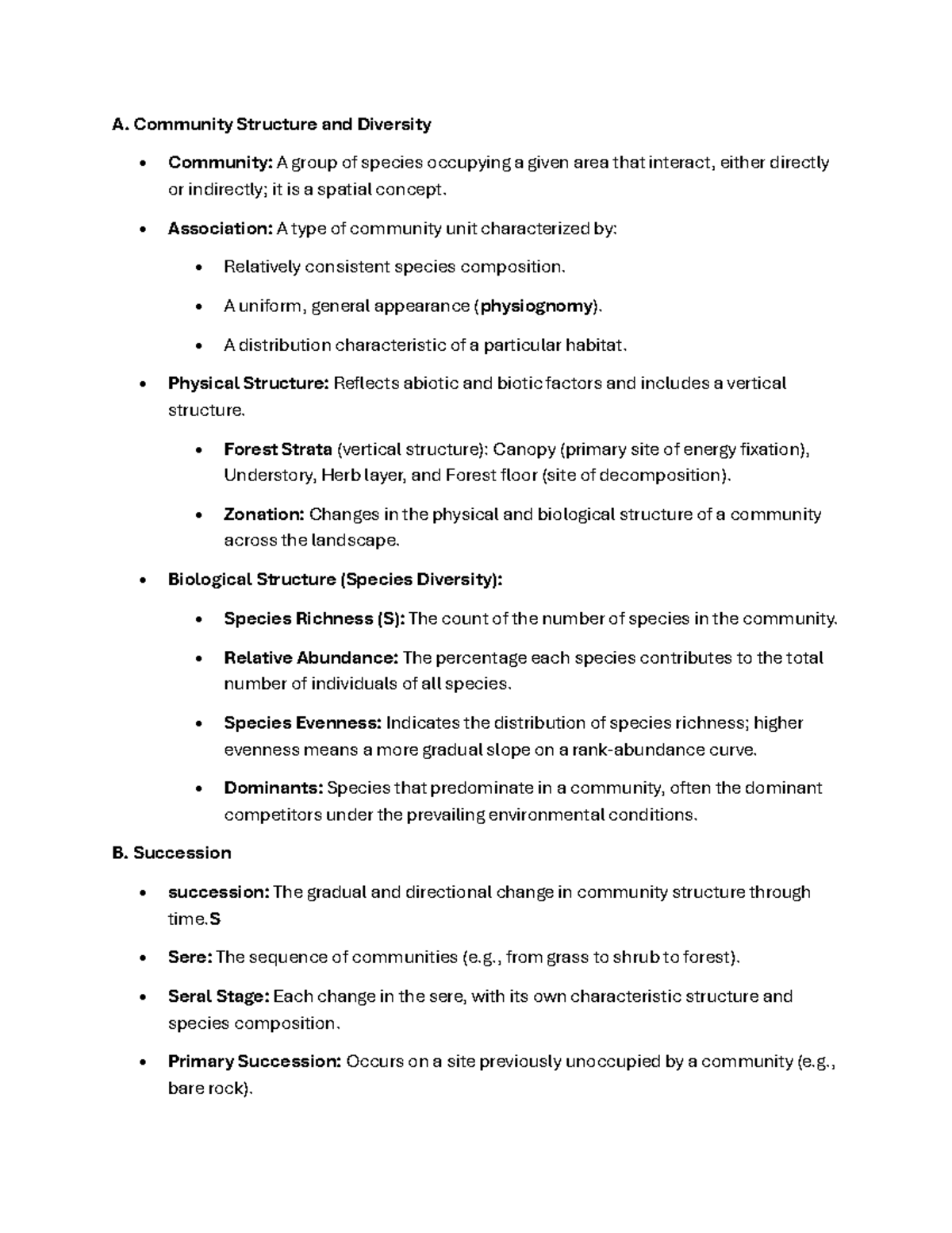 Lecture Notes on Community Structure and Ecosystem Dynamics - Studocu