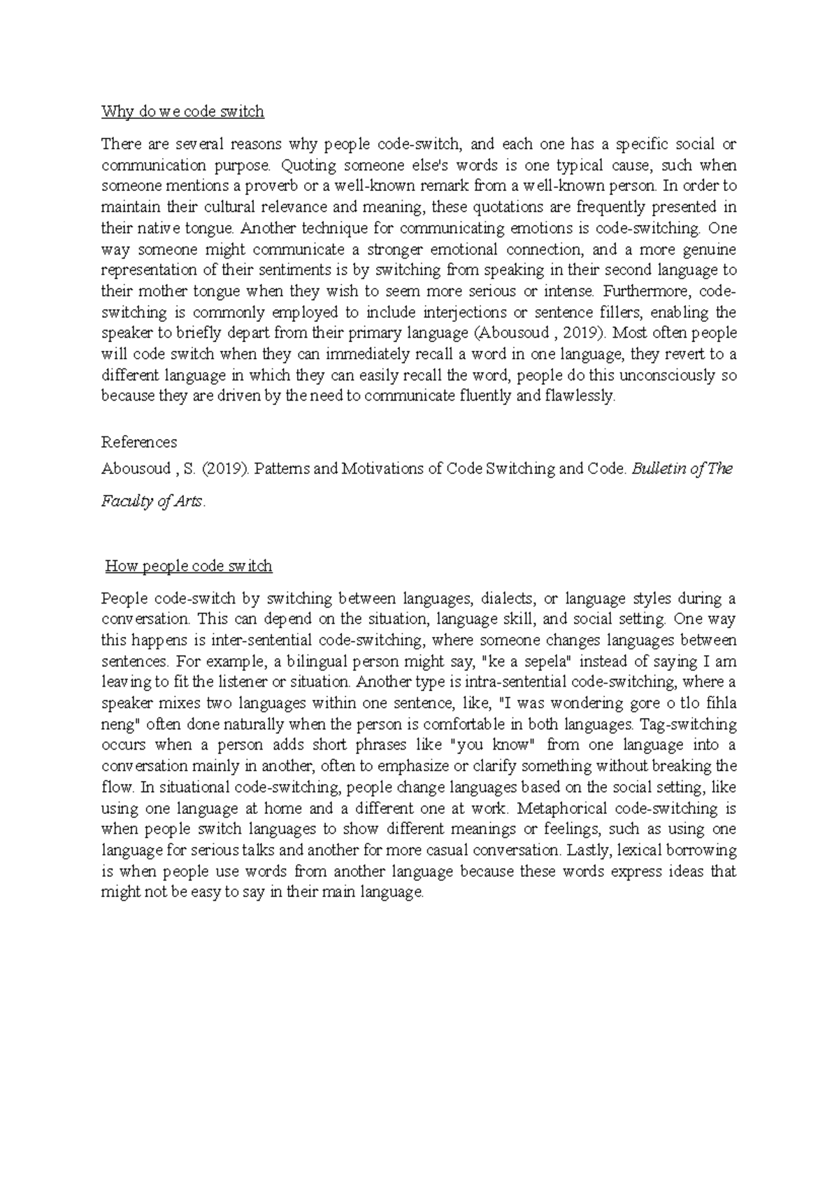 Why do we code switch - sesotho - Why do we code switch There are ...