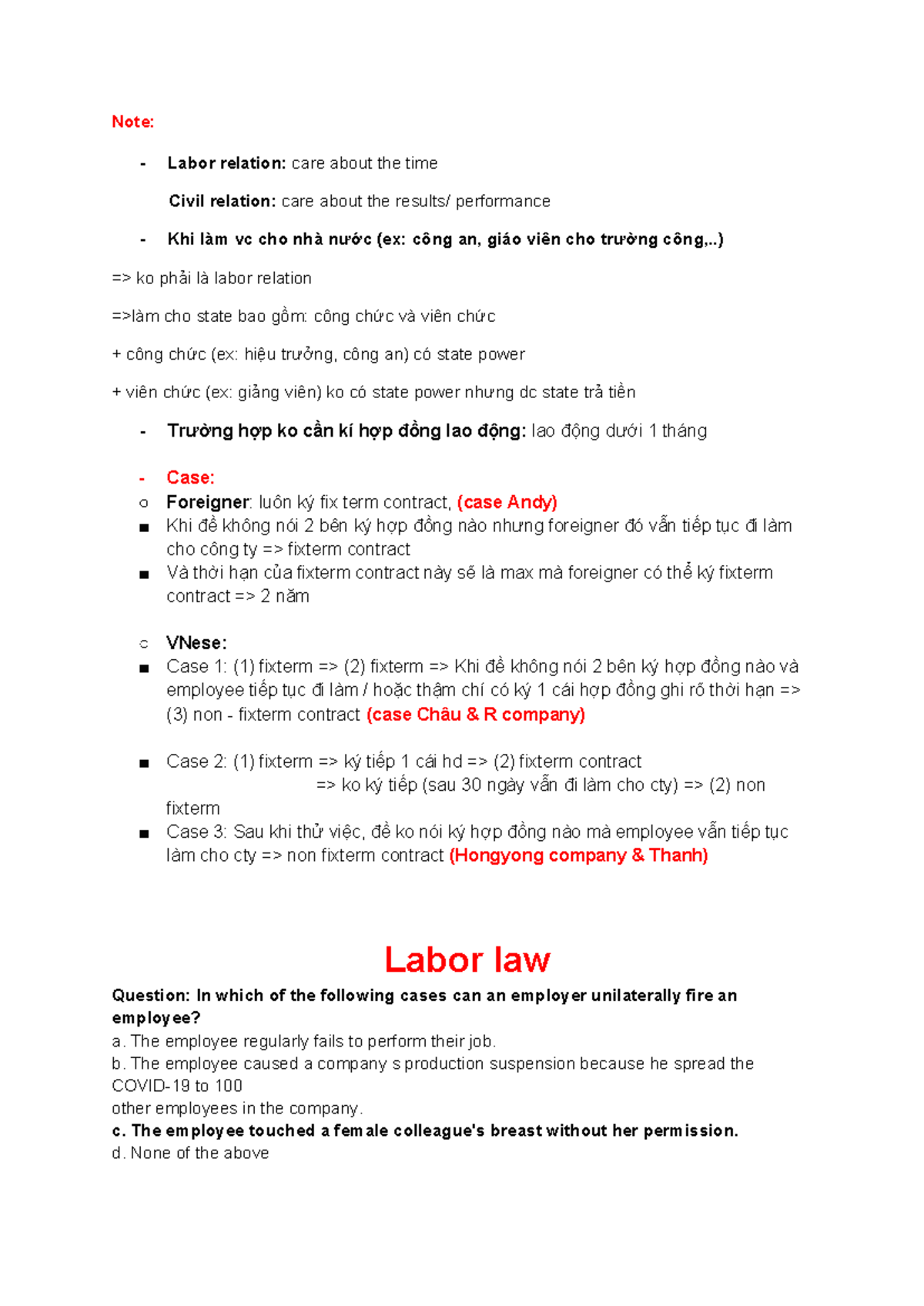 Labor and Enterprise Law: Key Cases and Contract Types Analysis - Studocu