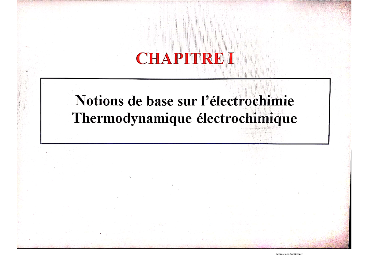 Chapter 1 - le cours d'électrochimie - Electrochimie - Studocu