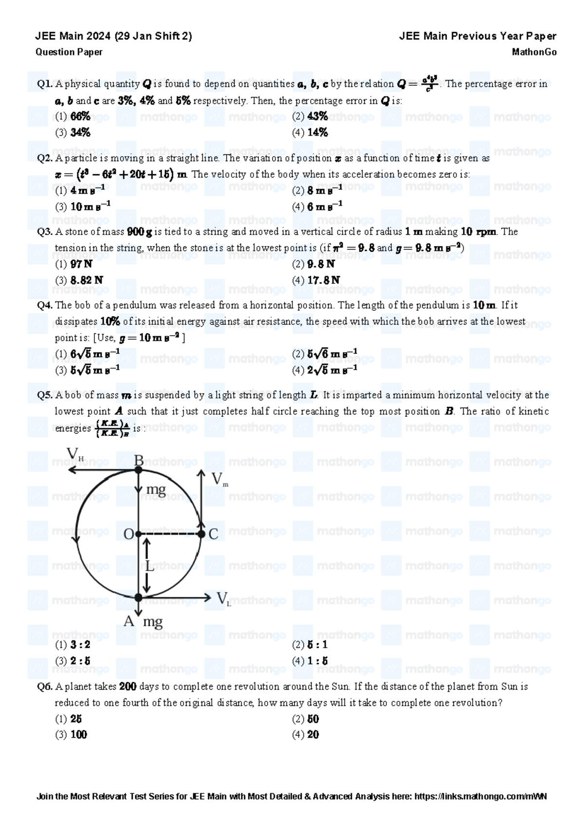 JEE Main 2024 (29 Jan Shift 2) Previous Year Paper & Answer Keys - Studocu
