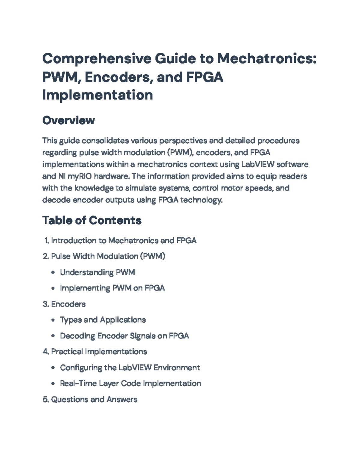 Guide to PWM, Encoders, and FPGA in Mechatronics (EENG 310 ...