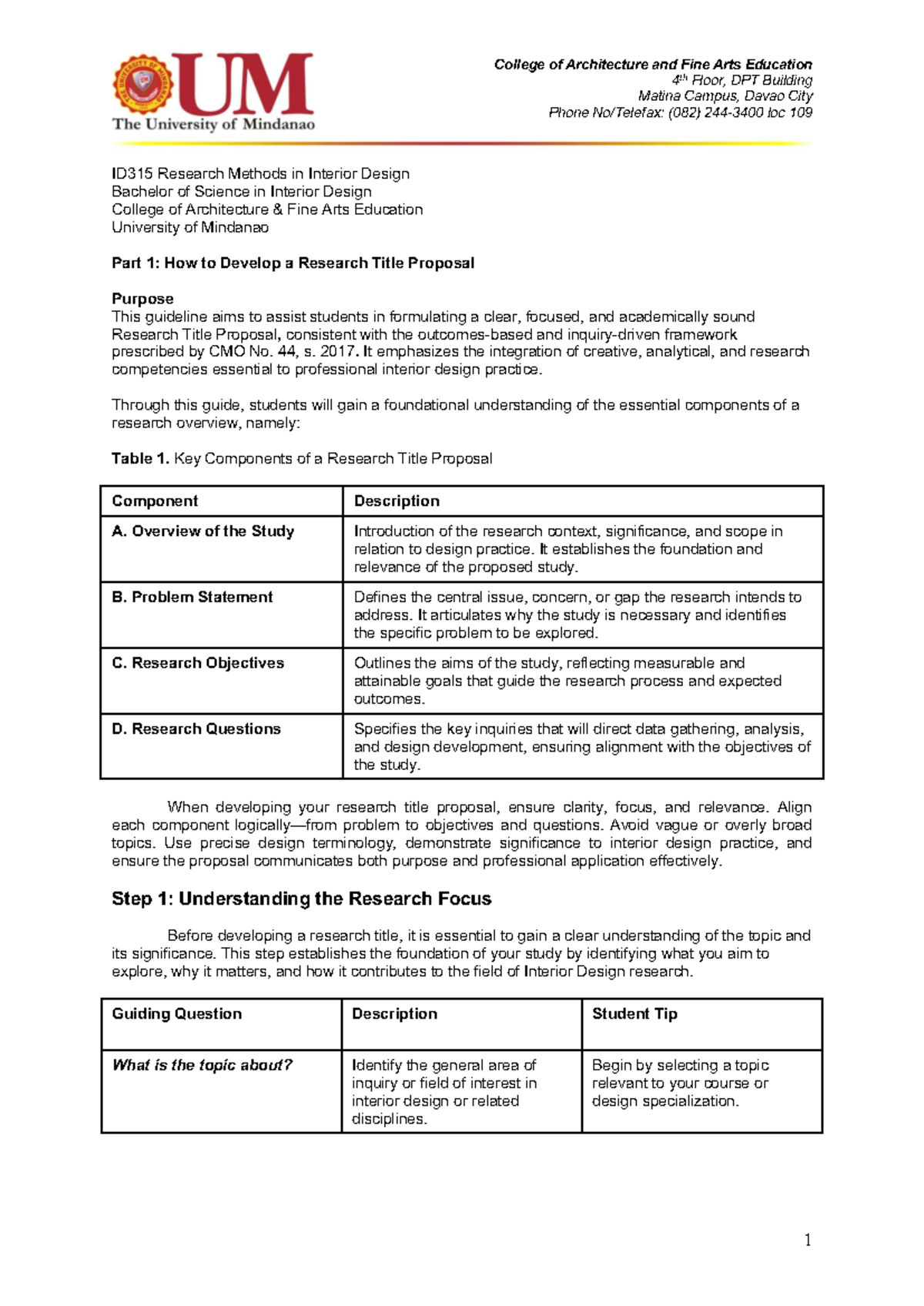 ID315 Thesis Title Proposal Guidelines for Interior Design Research ...