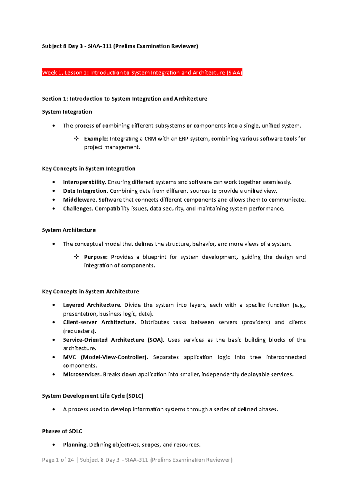 Subject 8 (SIAA) Prelims Exam Reviewer: System Integration & Architecture - Studocu