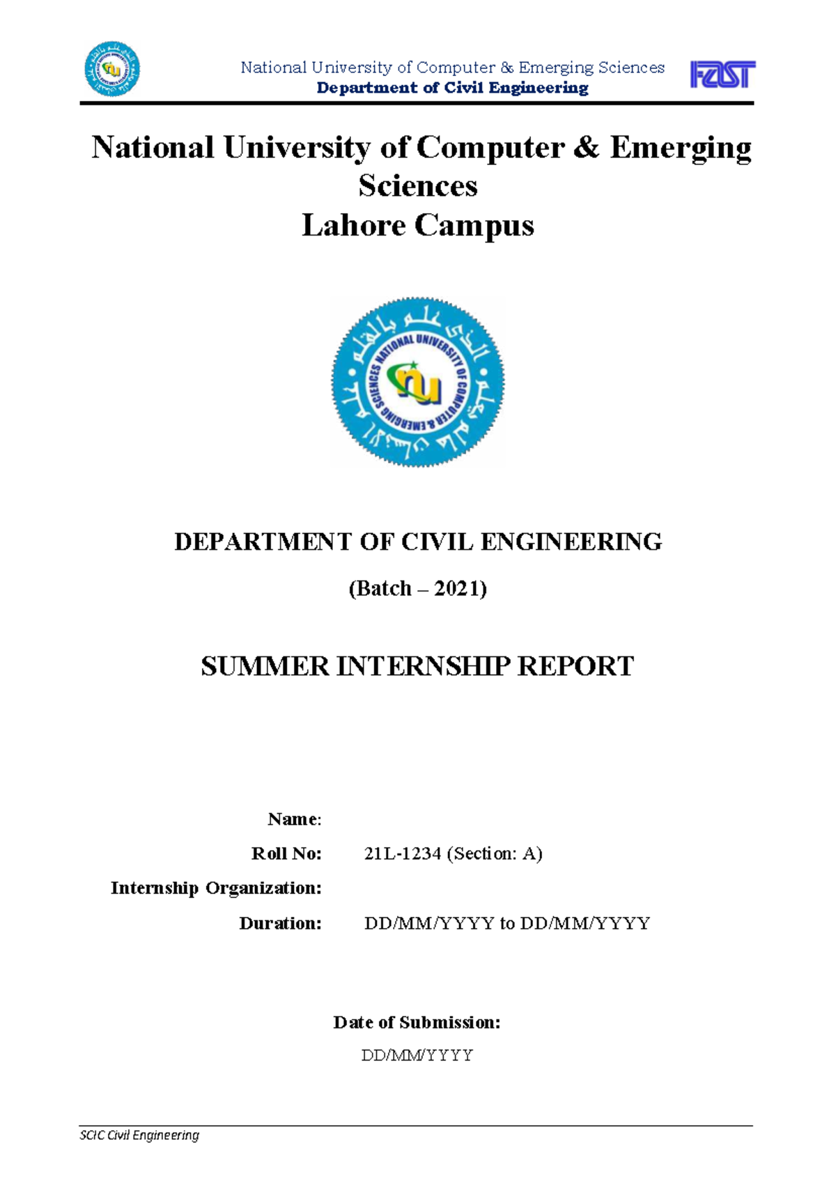 Internship Report Template 2025 - Civil Engineering (Batch 2021) - Studocu
