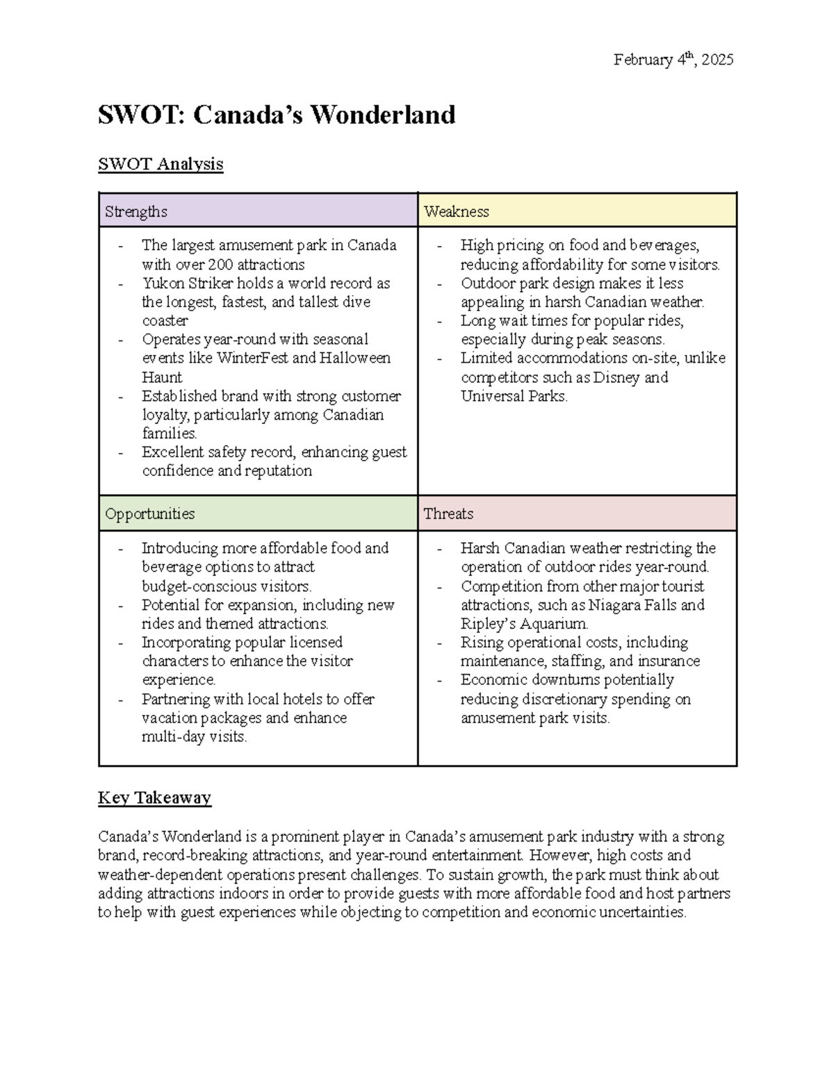 SWOT Analysis of Canada’s Wonderland: Strengths, Weaknesses ...