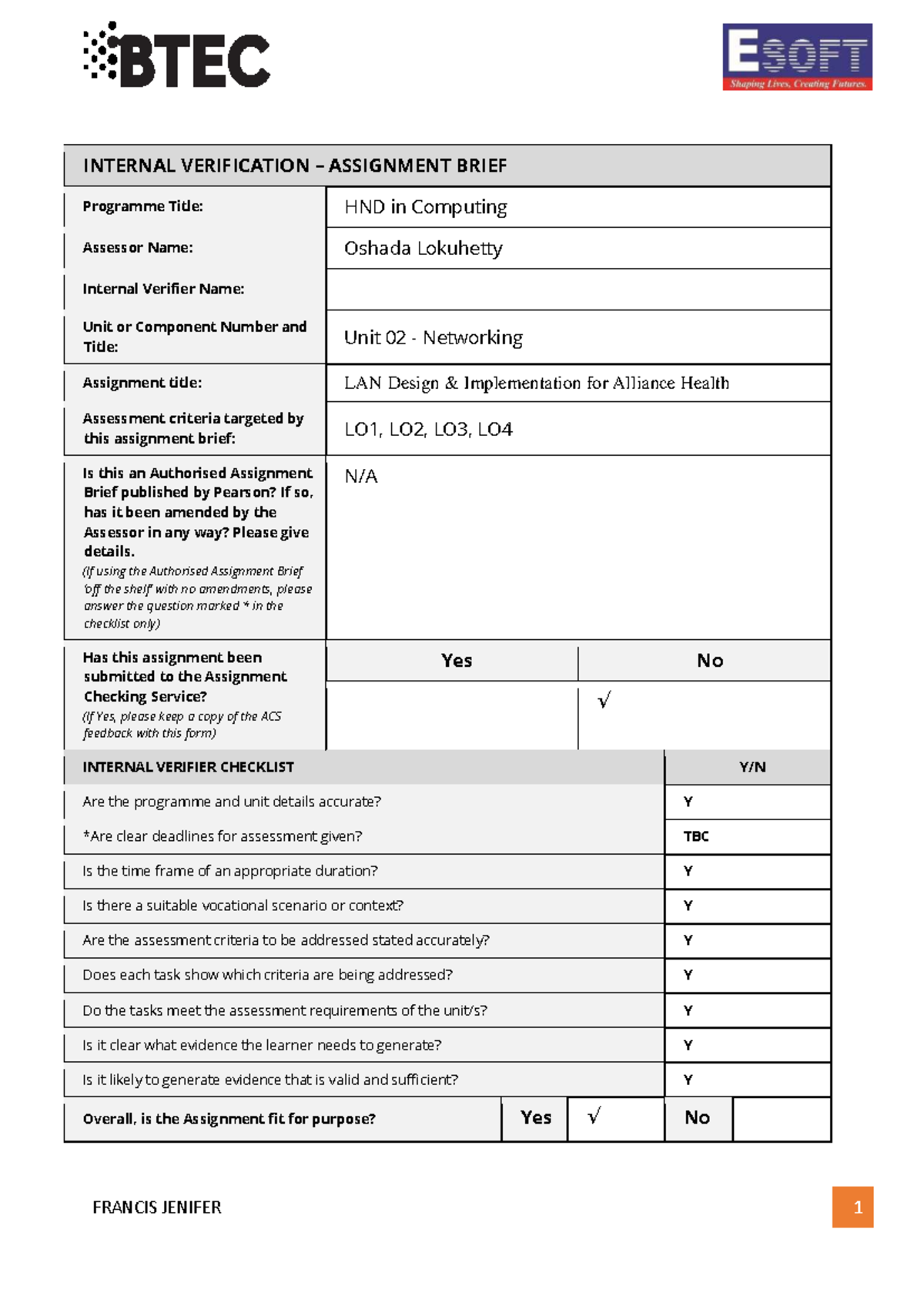 HND in Computing: Unit 02 Networking Assignment Brief - LAN Design - Studocu