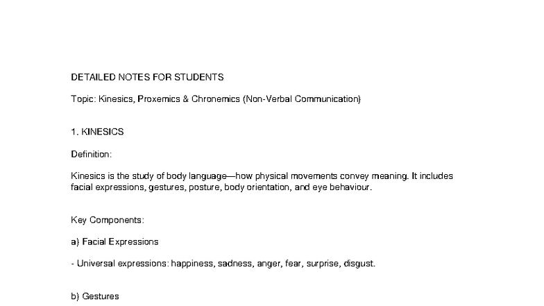 Kinesics, Proxemics & Chronemics: Detailed Student Notes - Studocu