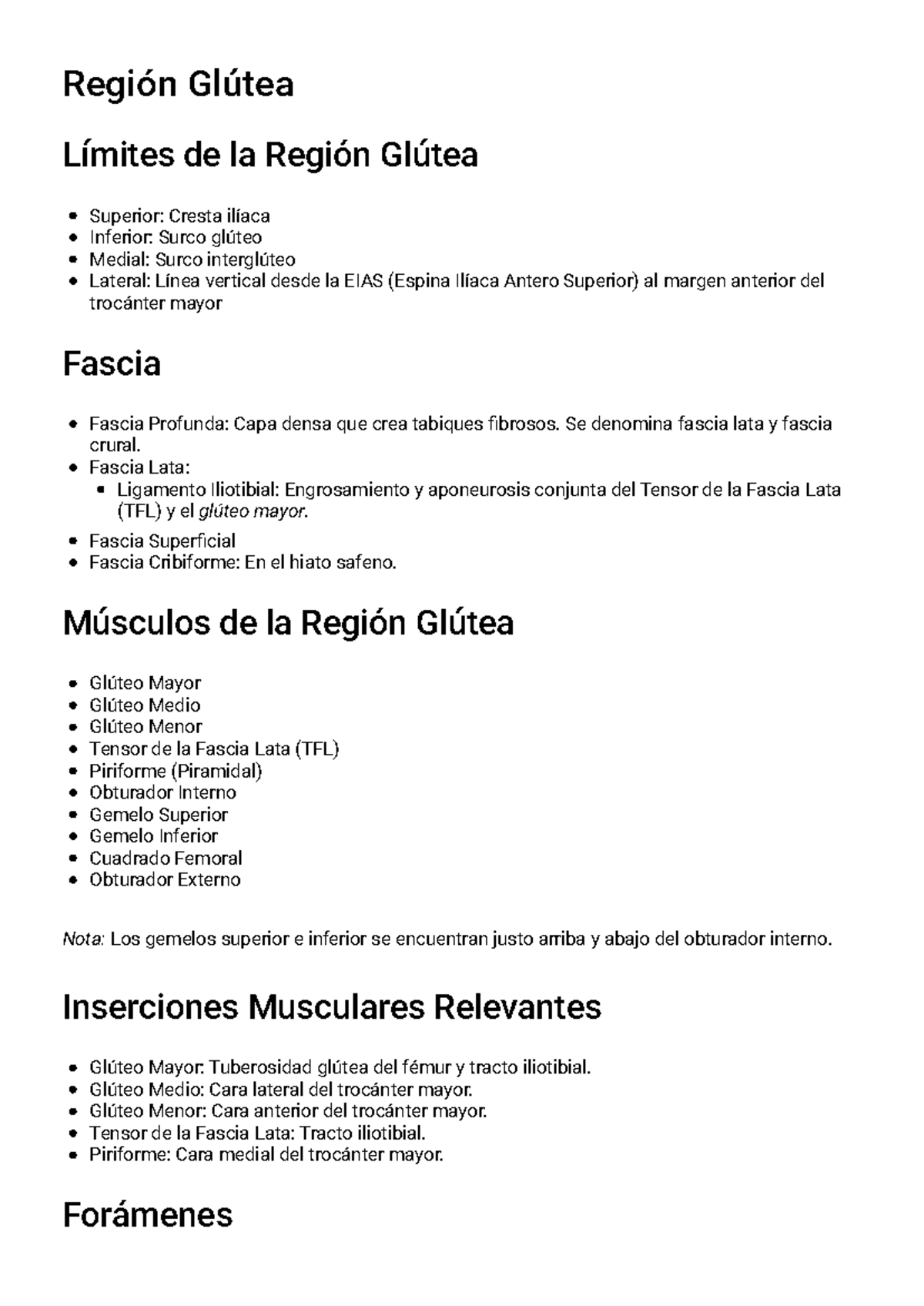 Anatomía de la Región Glútea: Guía de Estudio (ANAT 101) - Studocu