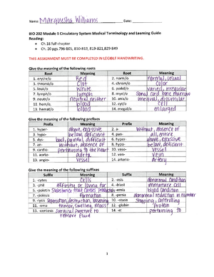Bio 202 Module 5 Medical Terminology - Name: Maranesha Williams Date ...