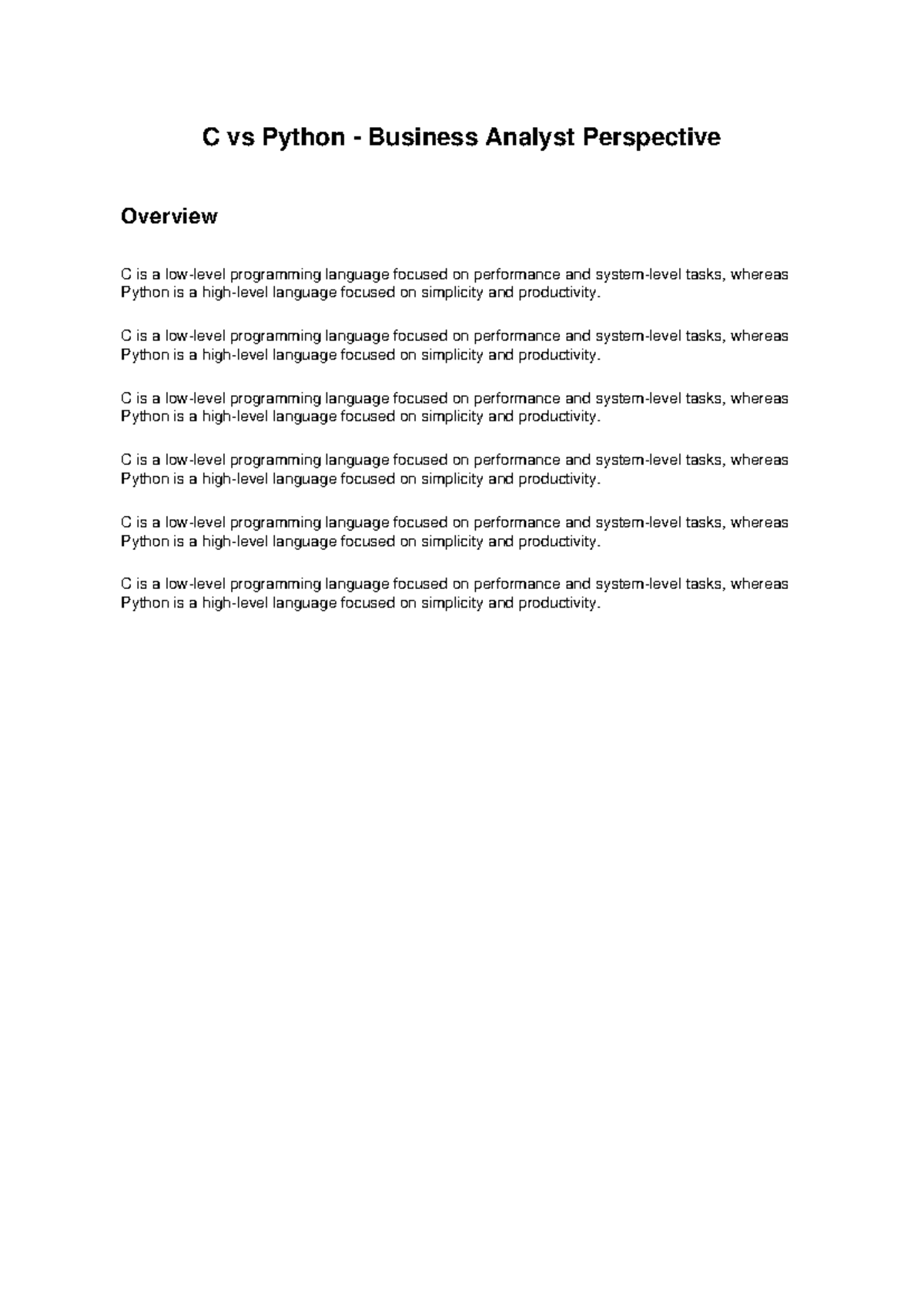 C vs Python: A Business Analyst's Comparative Study Notes - Studocu