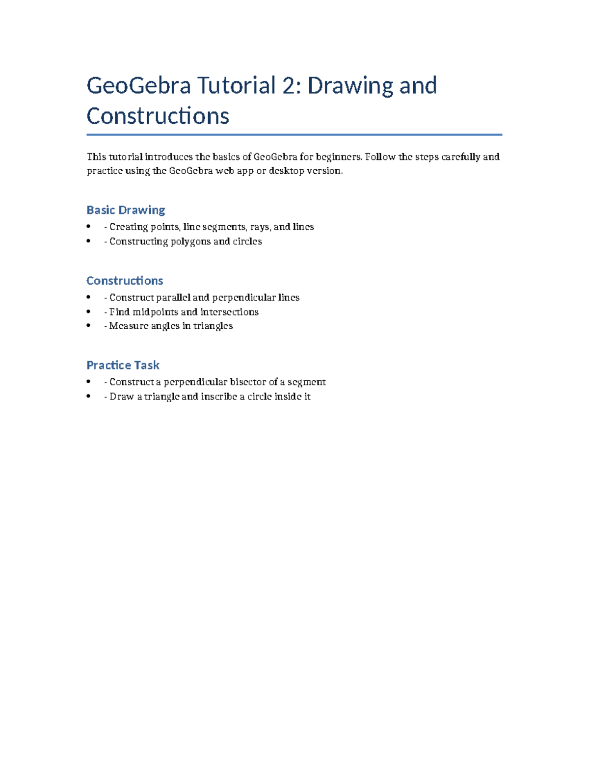 Geo Gebra Tutorial 2 Drawing and Constructions - Copy - GeoGebra ...