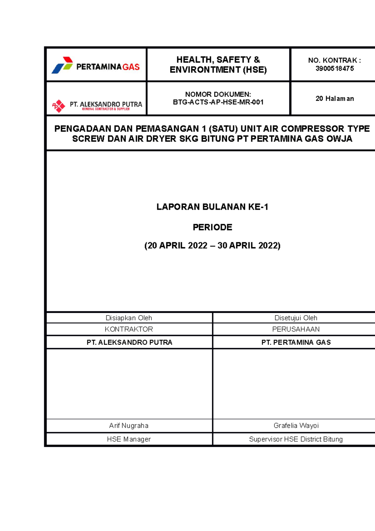 BTG-ACTS-AP-HSE-MR-001 HSE Monthly Report for April 2022 - Studocu