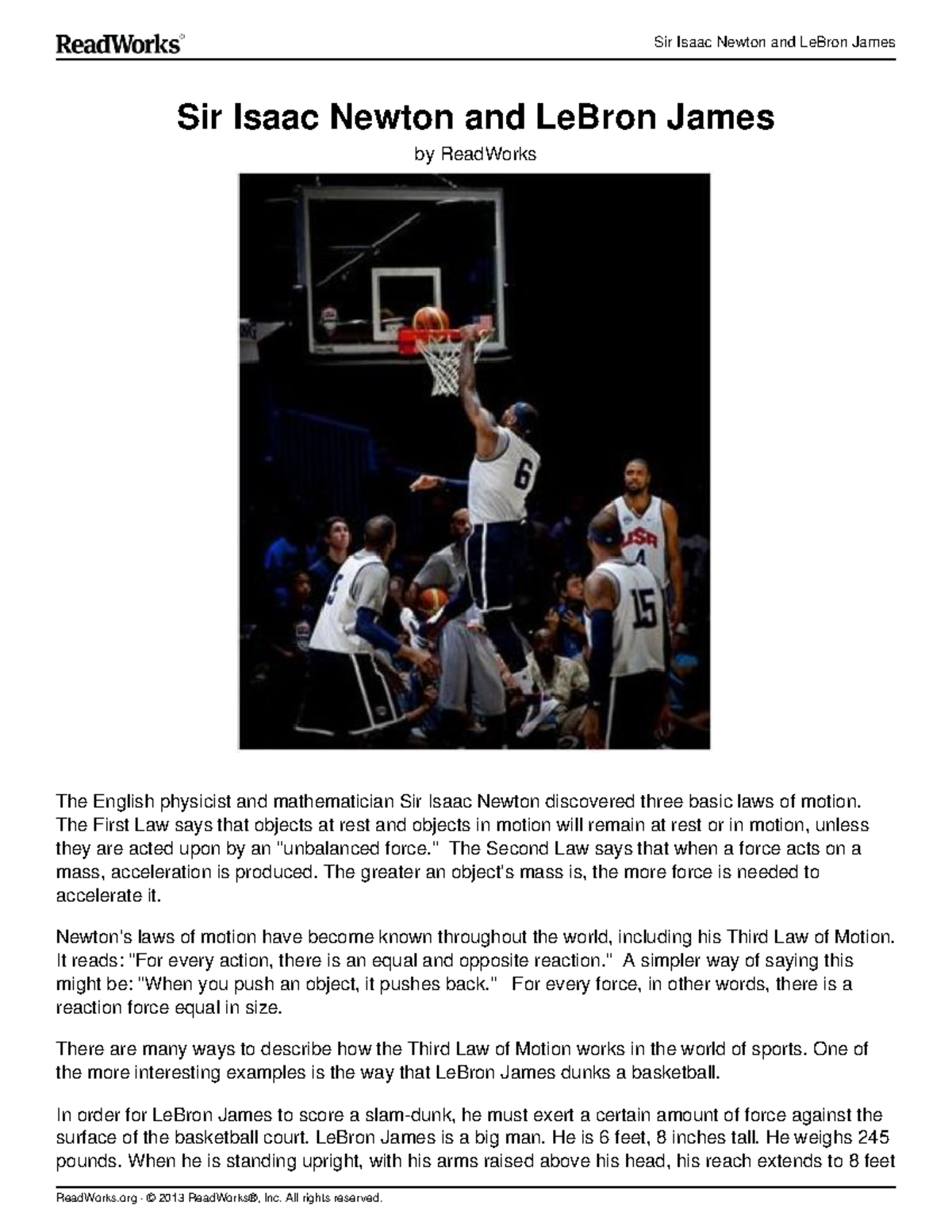 Read Works Isaac Newton and Lebron James - Sir Isaac Newton and LeBron ...