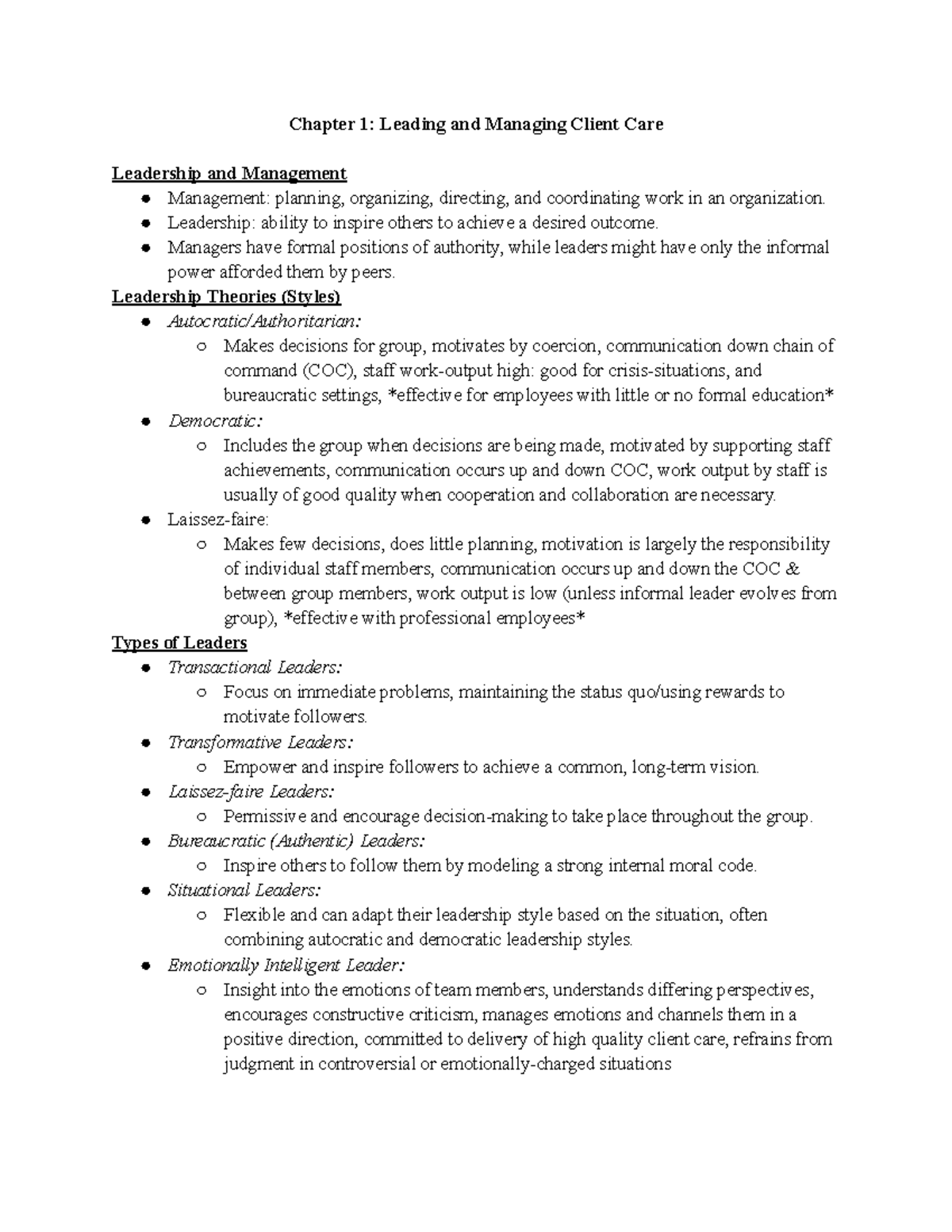 ATI Leadership and Management Proctored Notes: Chapter 1 Overview - Studocu