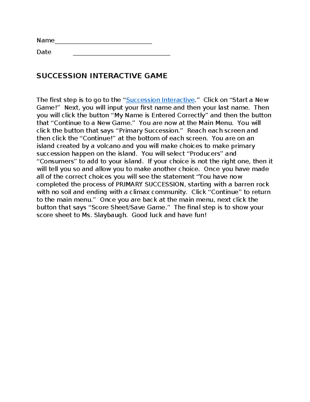 Succession Interactive Game Instructions for Completion - Studocu