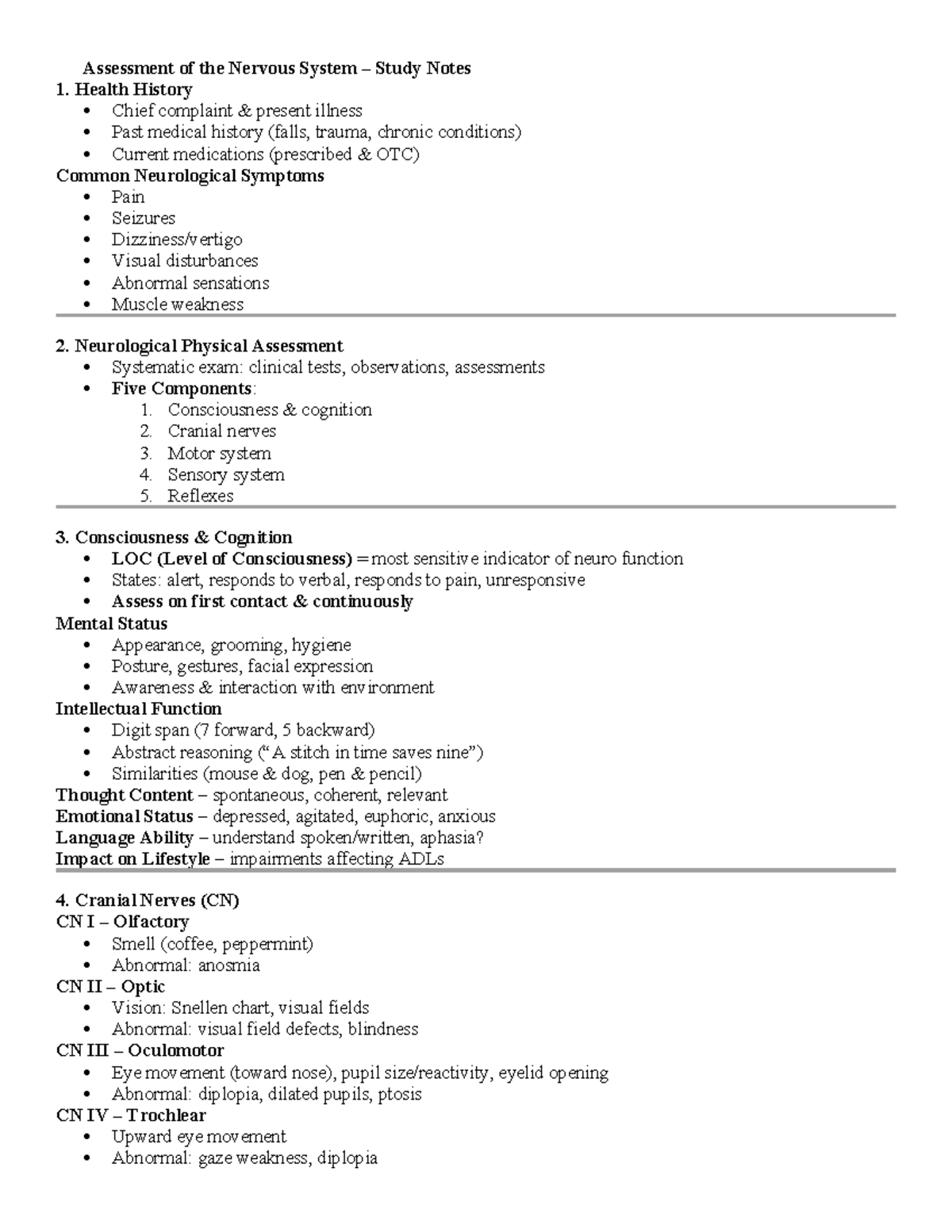 Neuro System Exam Study Notes: Chapters 60-63 & 65 - Studocu