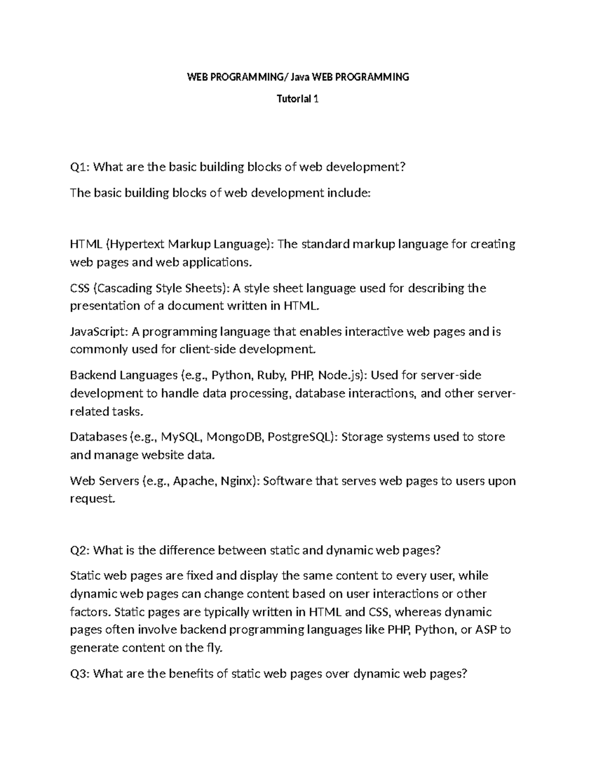 WEB Programming- Tutorial-1-1 - WEB PROGRAMMING/ Java WEB PROGRAMMING ...