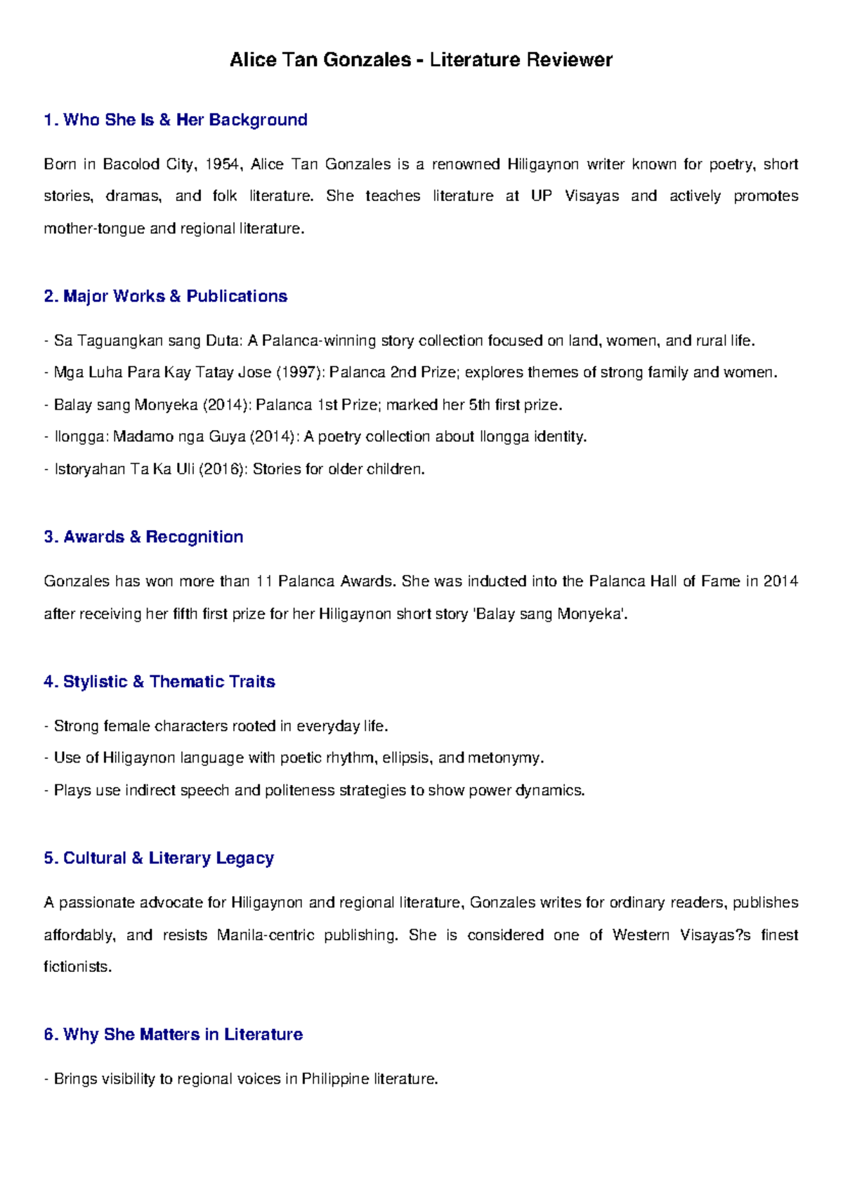 Alice Tan Gonzales: A Comprehensive Literature Review - Studocu