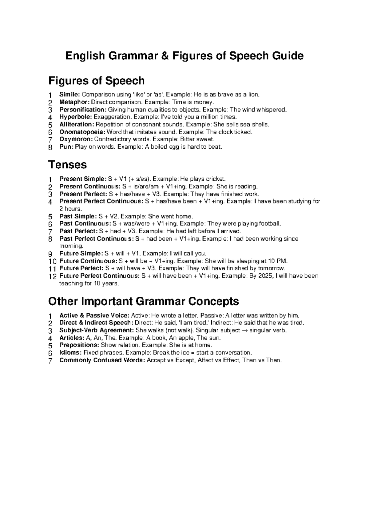 English Grammar Guide: Figures of Speech & Tenses - Studocu