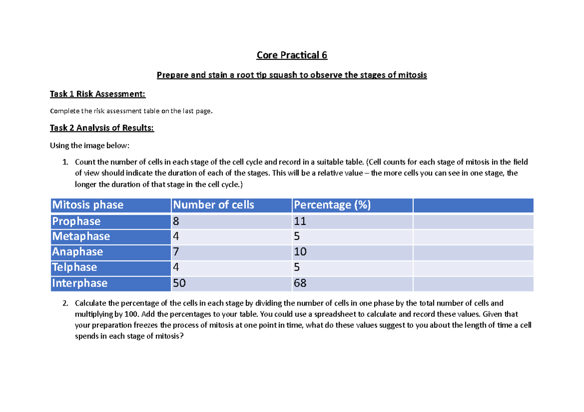 CP06-2 - Core Practical 6: Mitosis Observations and Risk Assessment ...