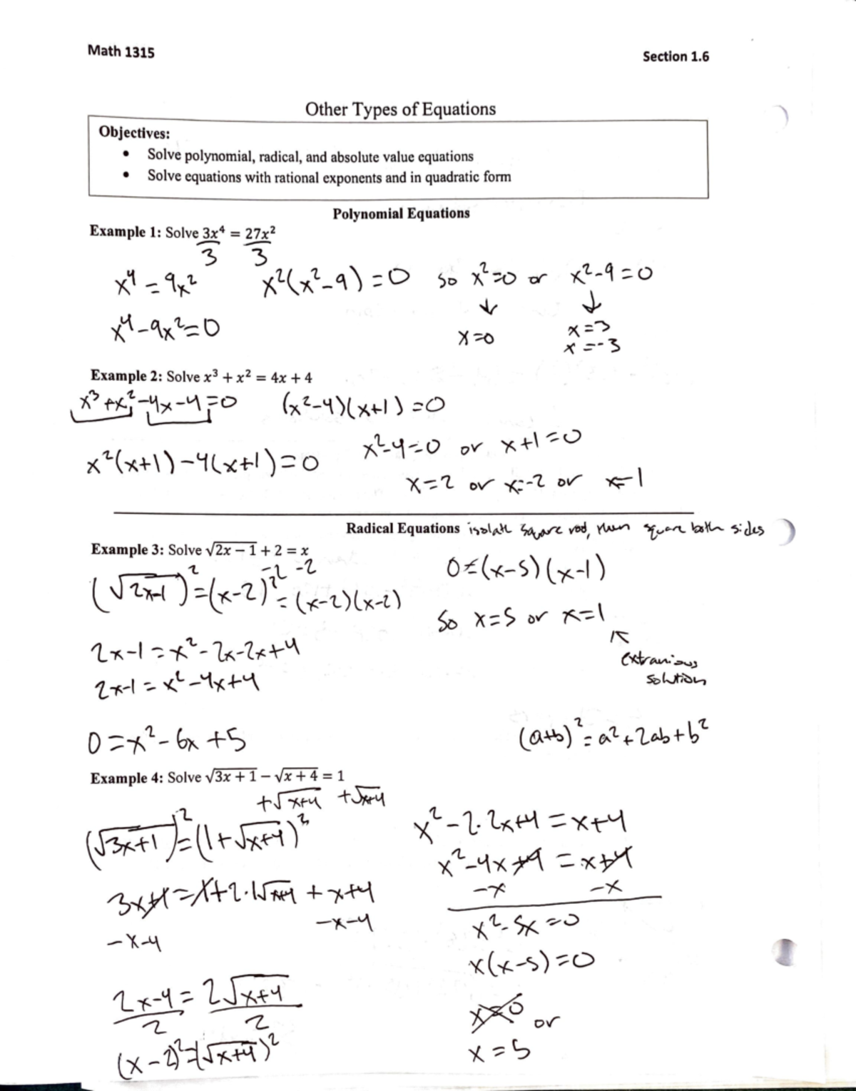 Math 1315: Notes on Solving Various Equation Types - Studocu