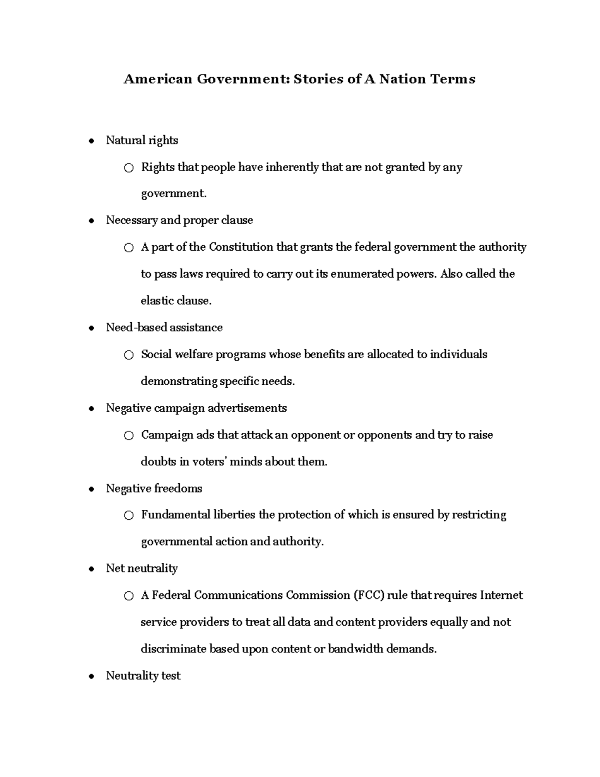 American Government (GOV 101) Terms Glossary and Key Concepts - Studocu