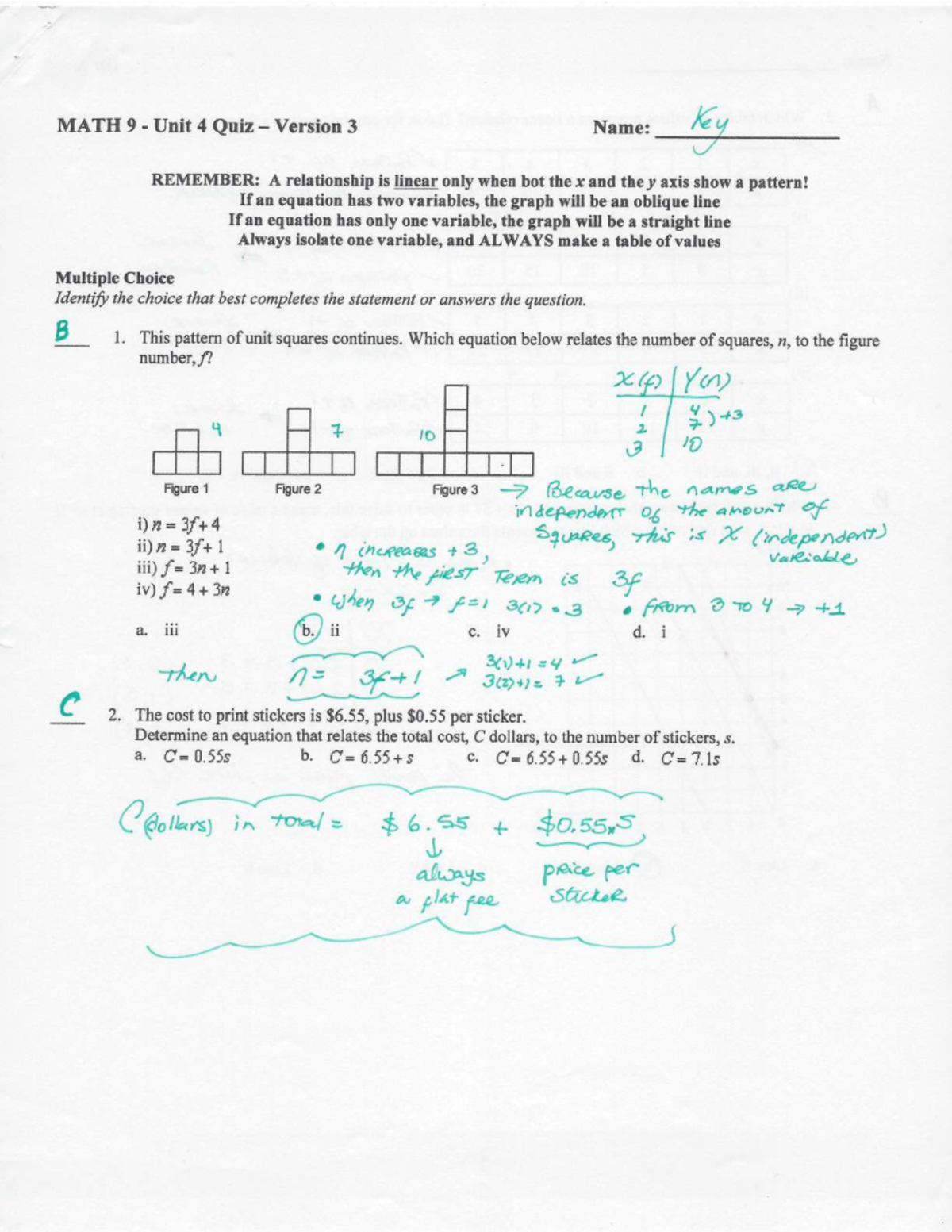 MATH 9 Unit 4 Quiz Solutions and Key Insights - Studocu