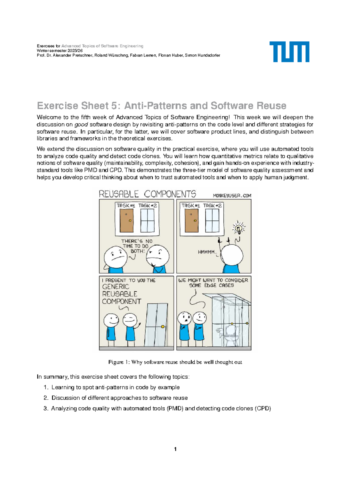 Exercise Sheet 5: Software Reuse & Quality Analysis in SE (Winter ...