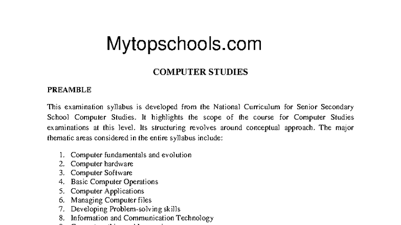 WAEC Computer Studies Syllabus Overview and Examination Guide - Studocu