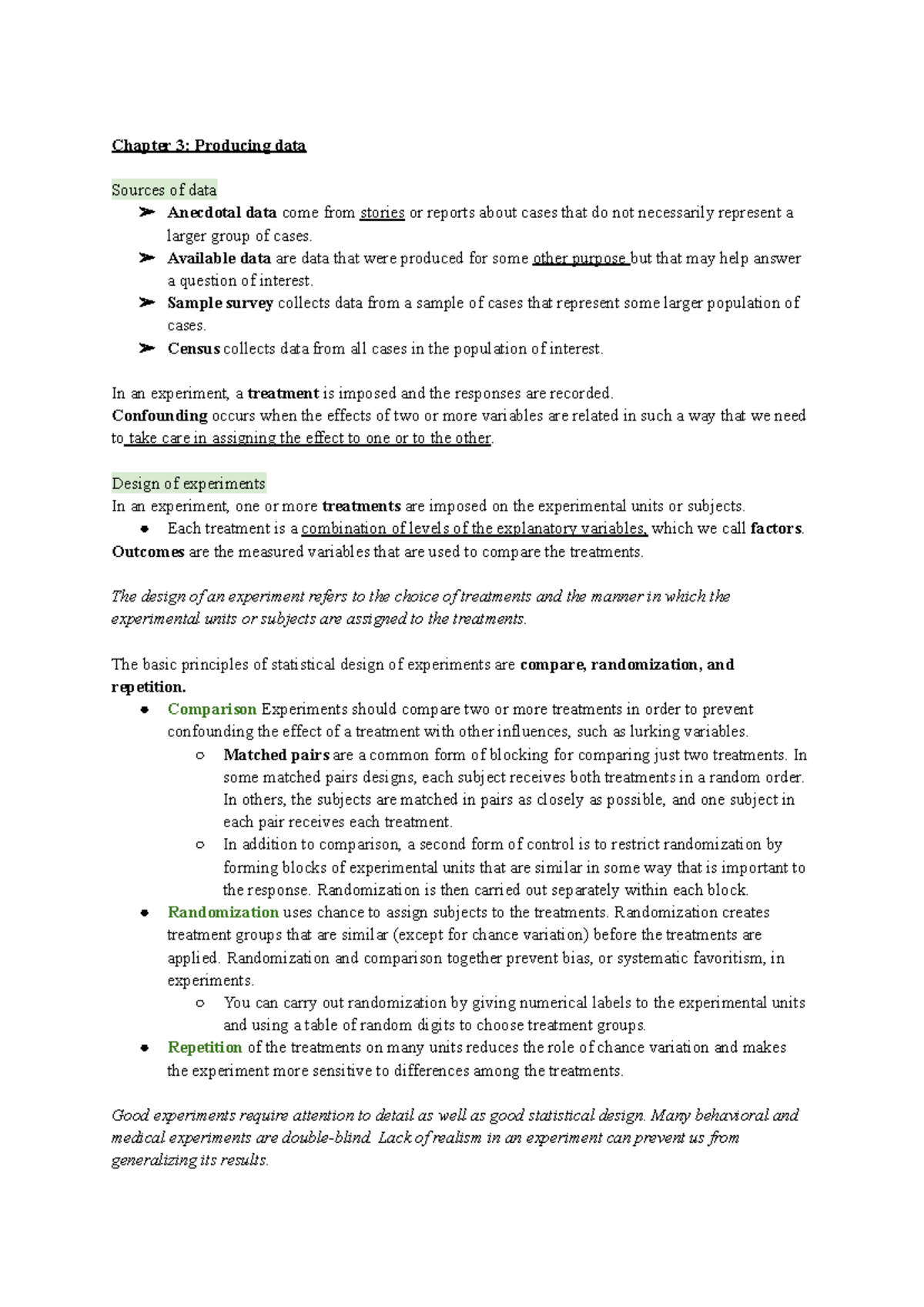 Statistics CH 3: Principles of Experimental Design and Sampling Methods ...