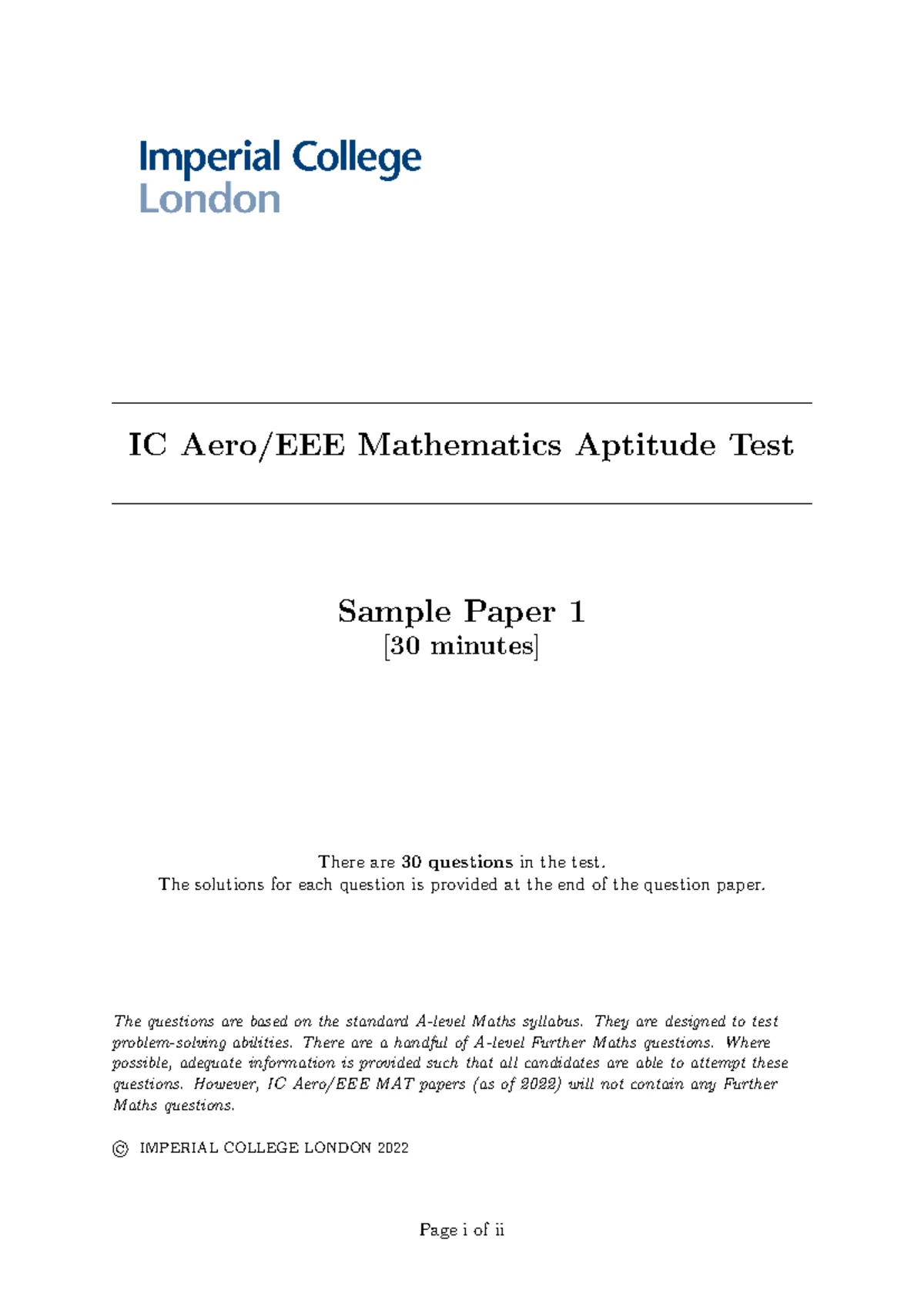Maths 1A ELEC40010 Exam Paper - IMPERIAL COLLEGE LONDON MATHEMATICS 1A ...