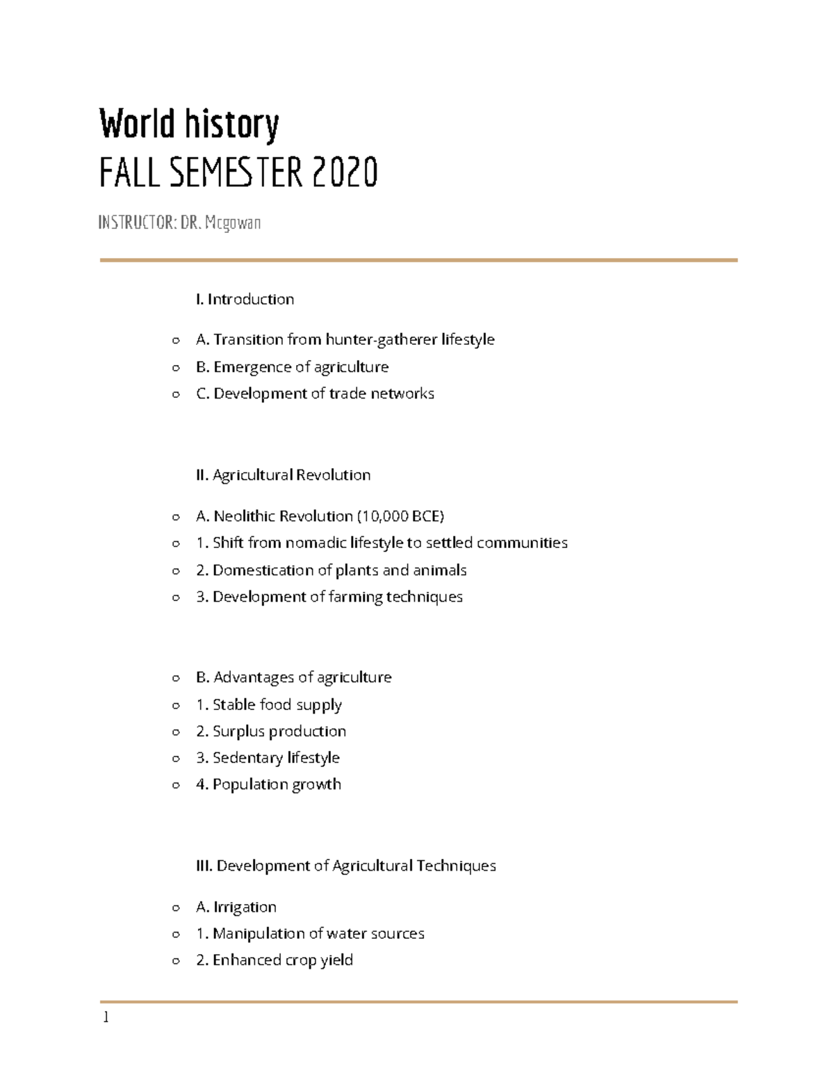 Agriculture and Trade - Early Humans - World history FALL SEM TER 2020 ...