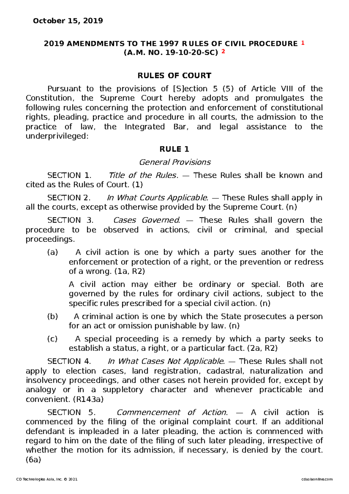 2019 Amendments to the Rules of Civil Procedure (A.M. No. 19-10-20-SC ...