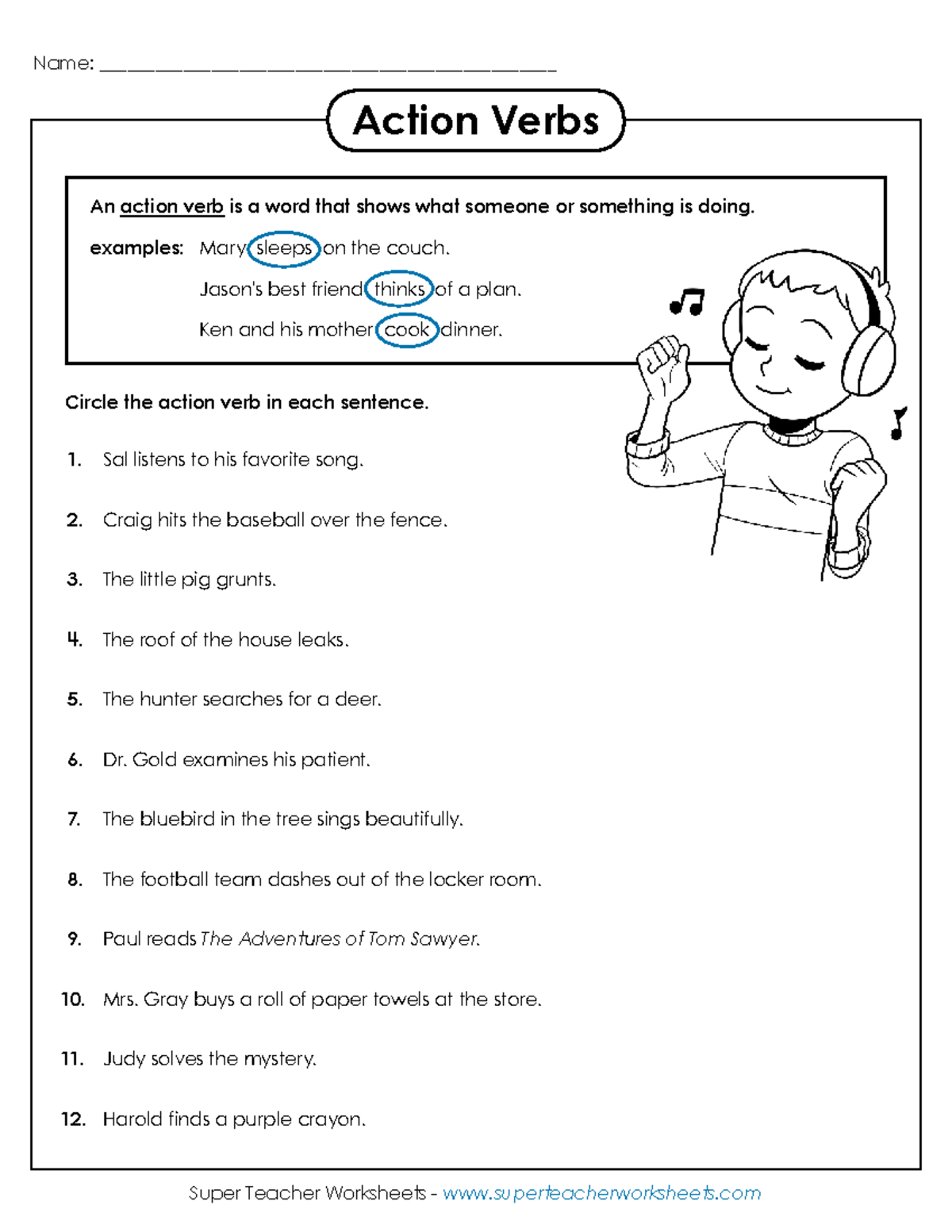Action Verbs Worksheet 1: Identifying and Using Action Verbs - Studocu