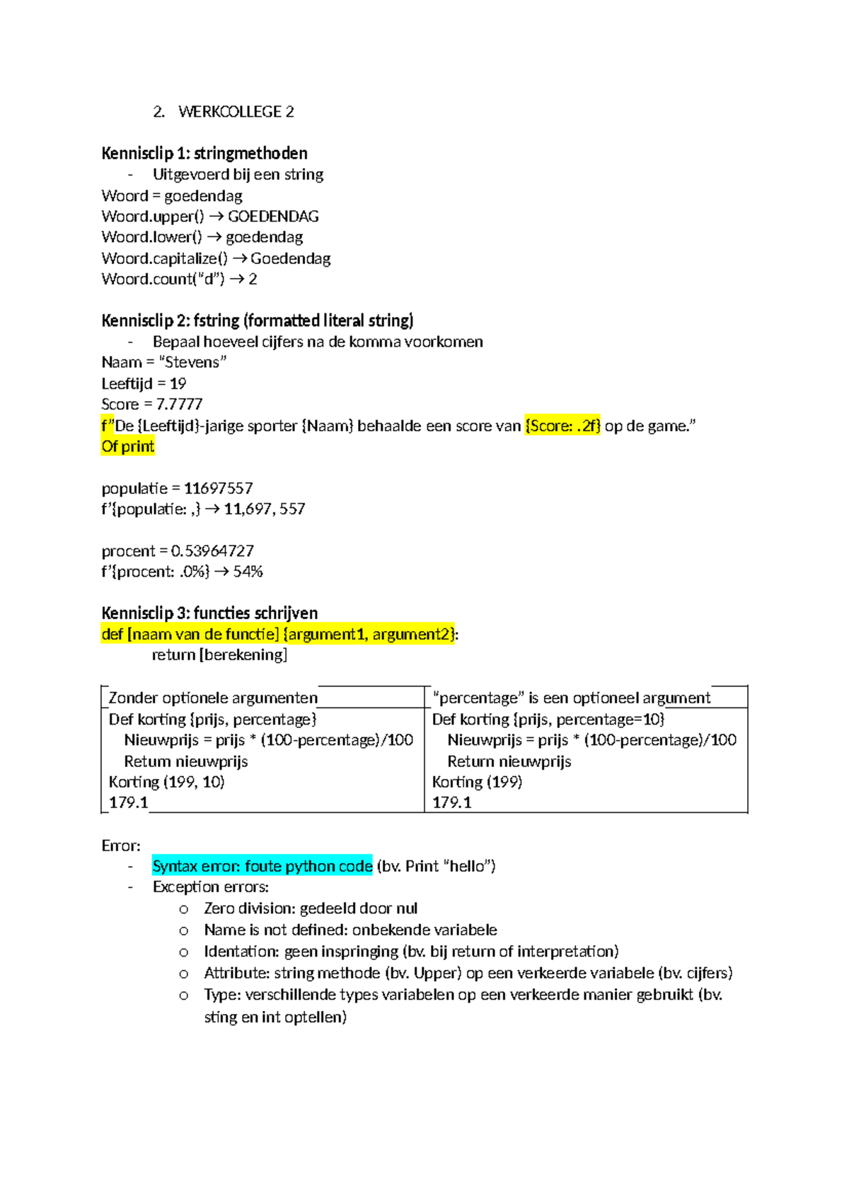 Python Kennisclip 2: Stringmethoden en Functies in Python - Studocu