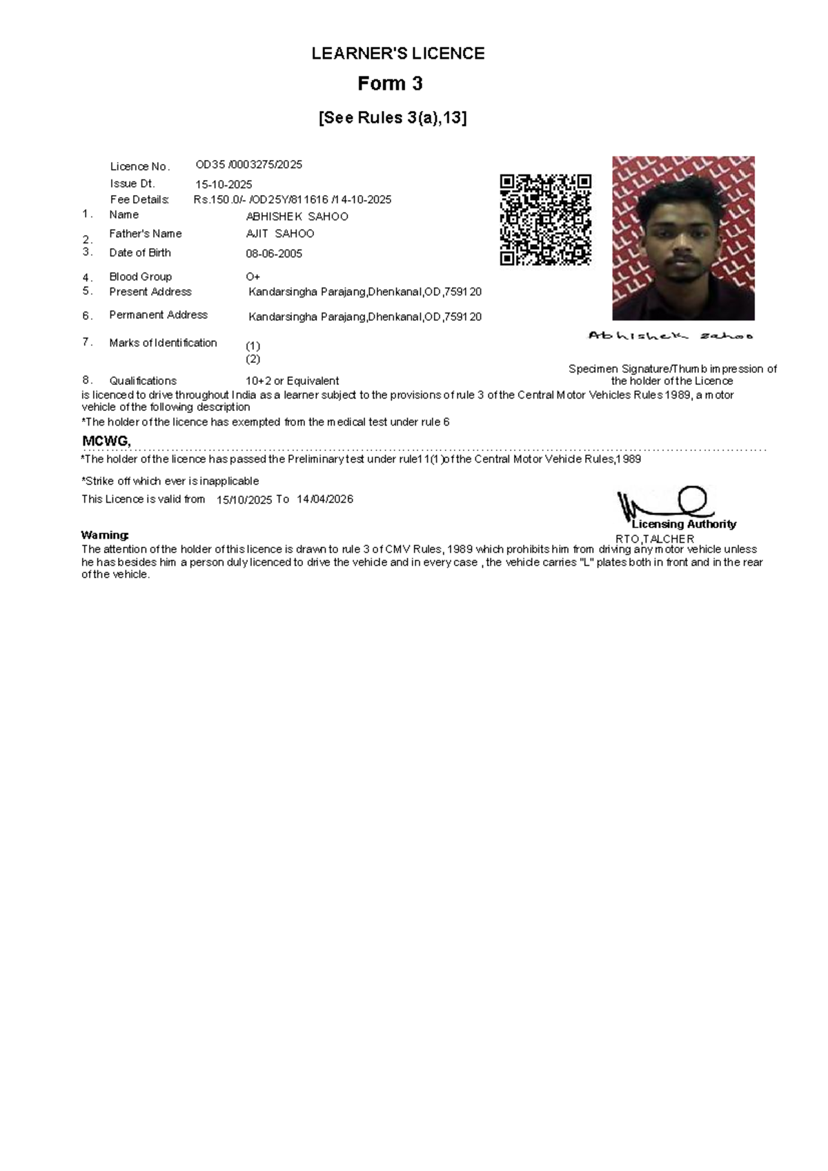 LICENCE Form 3 - Learner Driver Details (OD35) - Studocu