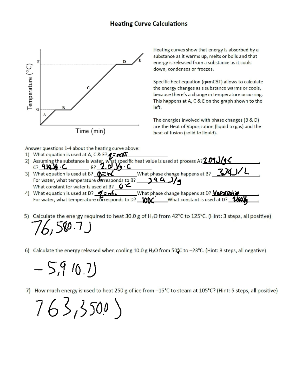 Heating Curve Calculations for Water: Energy Changes and Equations ...