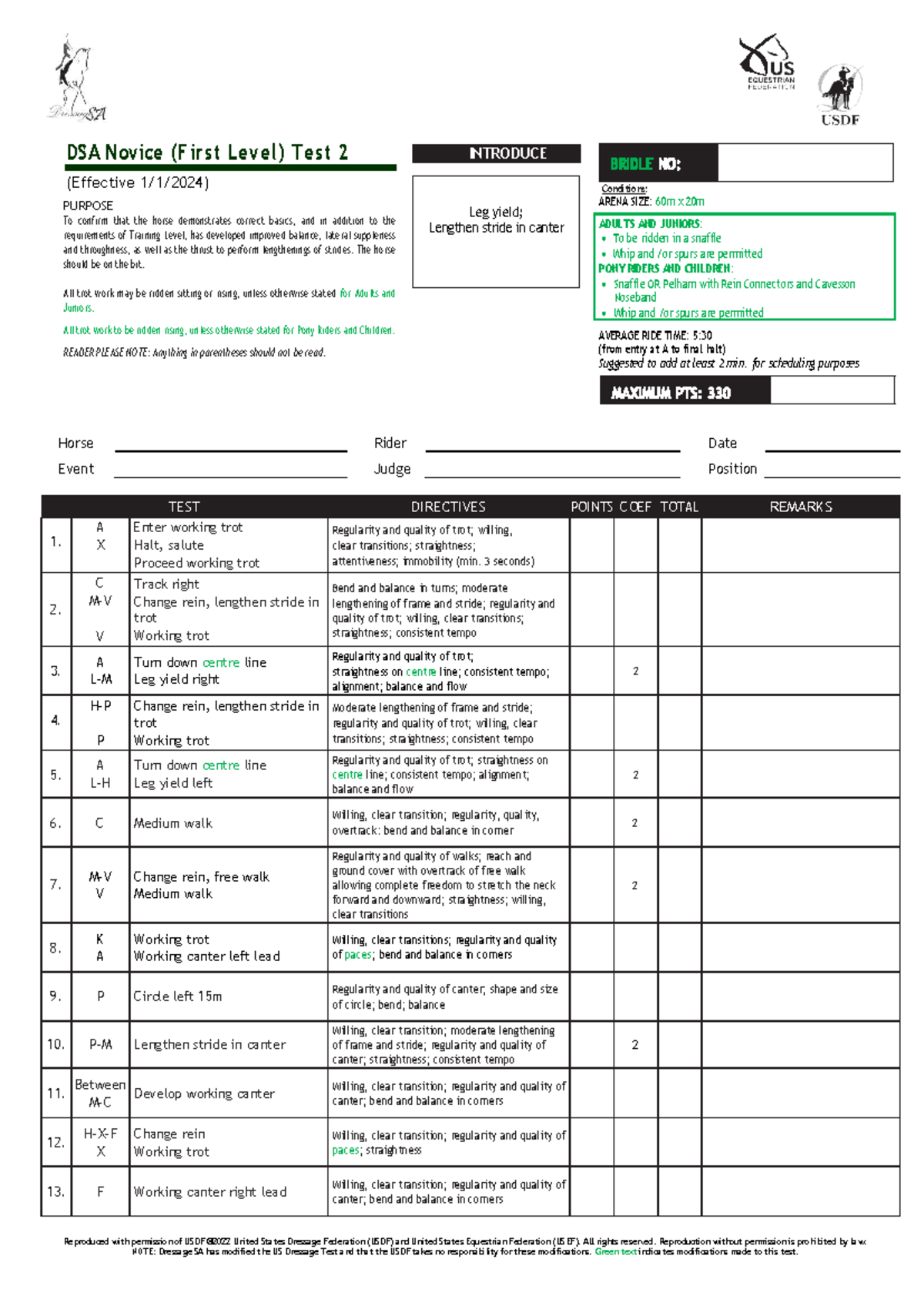 2024 DSA Novice First Level Test 2 Guidelines and Requirements - Studocu