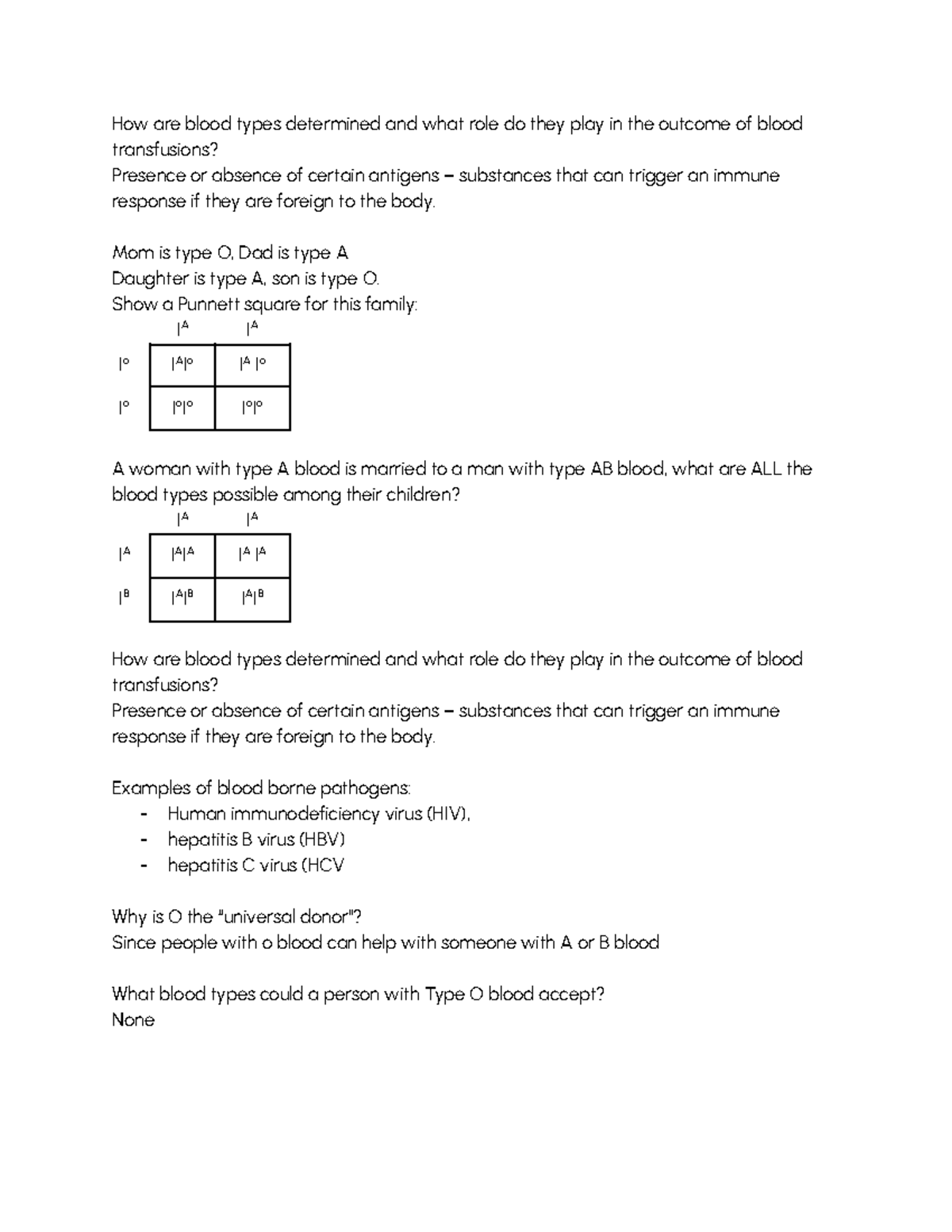 Blood Typing - Worksheet done in class - How are blood types determined ...