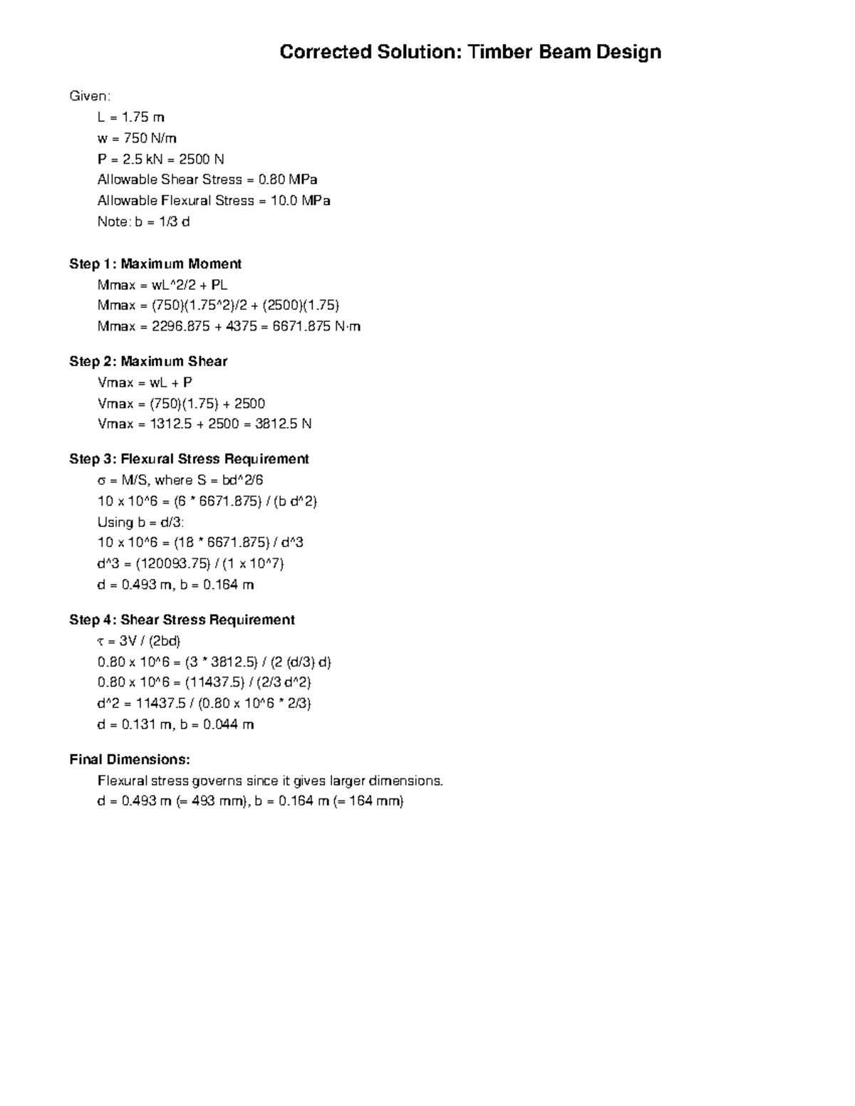 Corrected Solution for Timber Beam Design (ENG 101) - Studocu