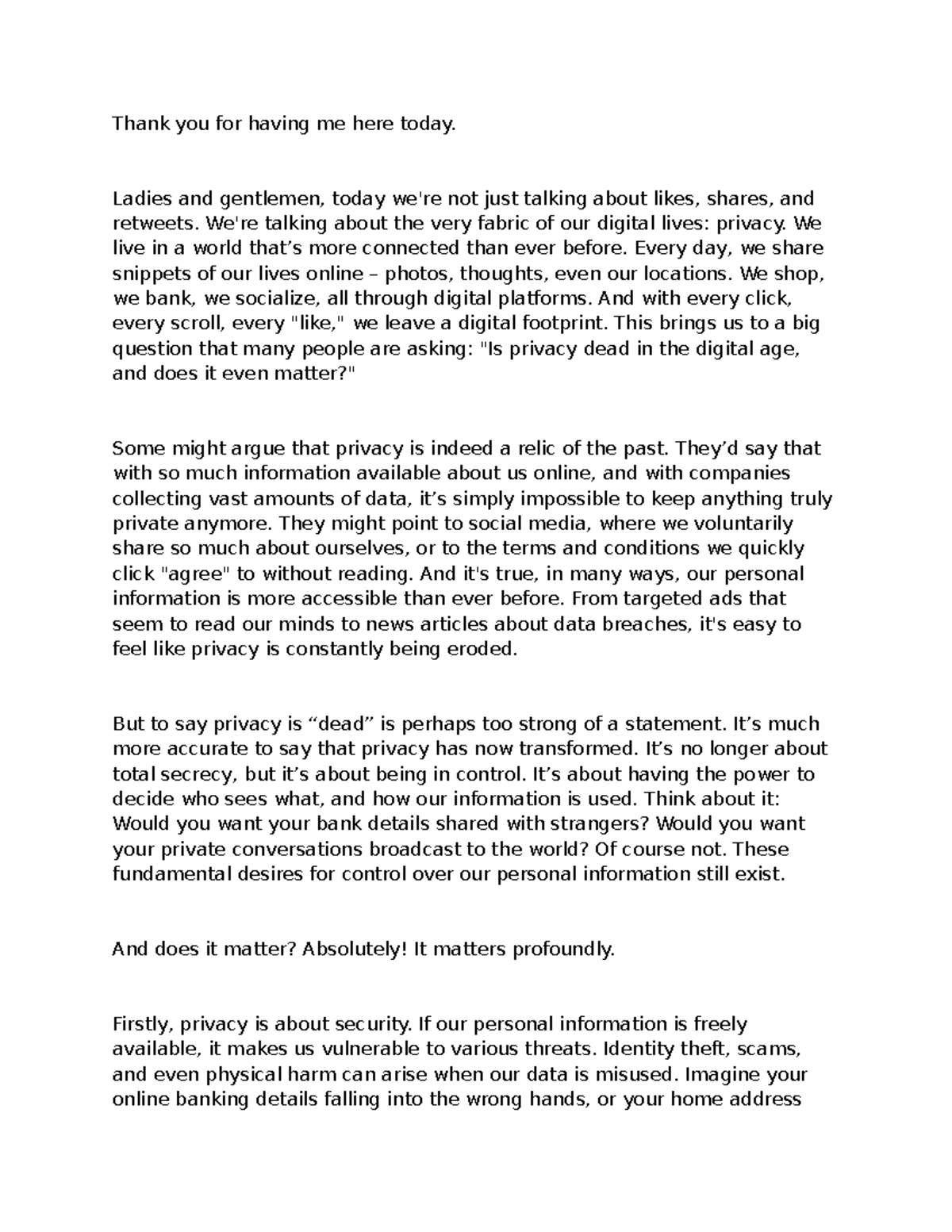 ENG 101: Privacy in the Digital Age - A Speech on Control and Security ...