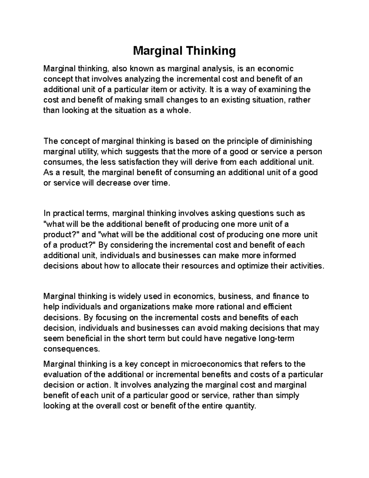 ECON 101: Understanding Marginal Thinking in Economic Decision-Making ...