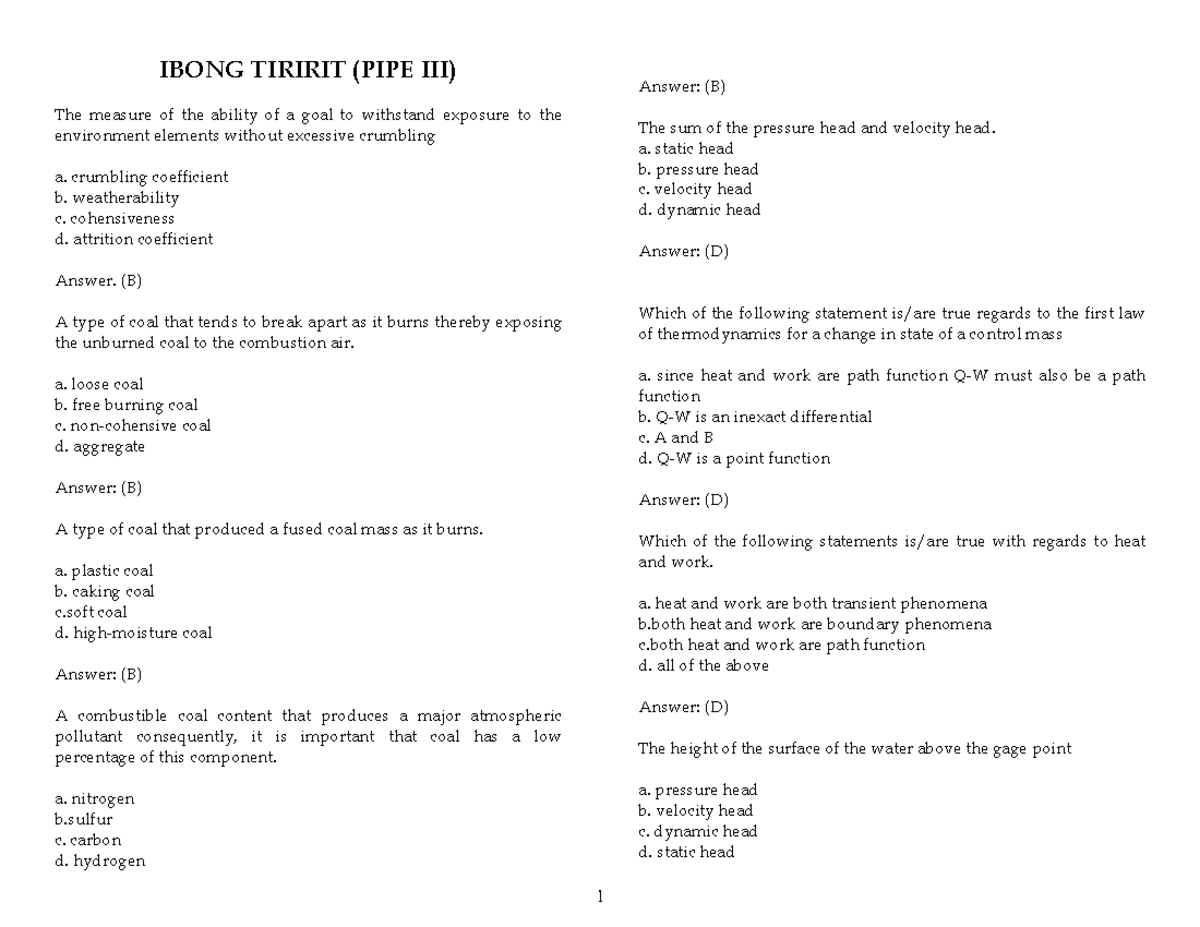Ibong Tiririt (PIPE 3) - Comprehensive Study Guide - Studocu